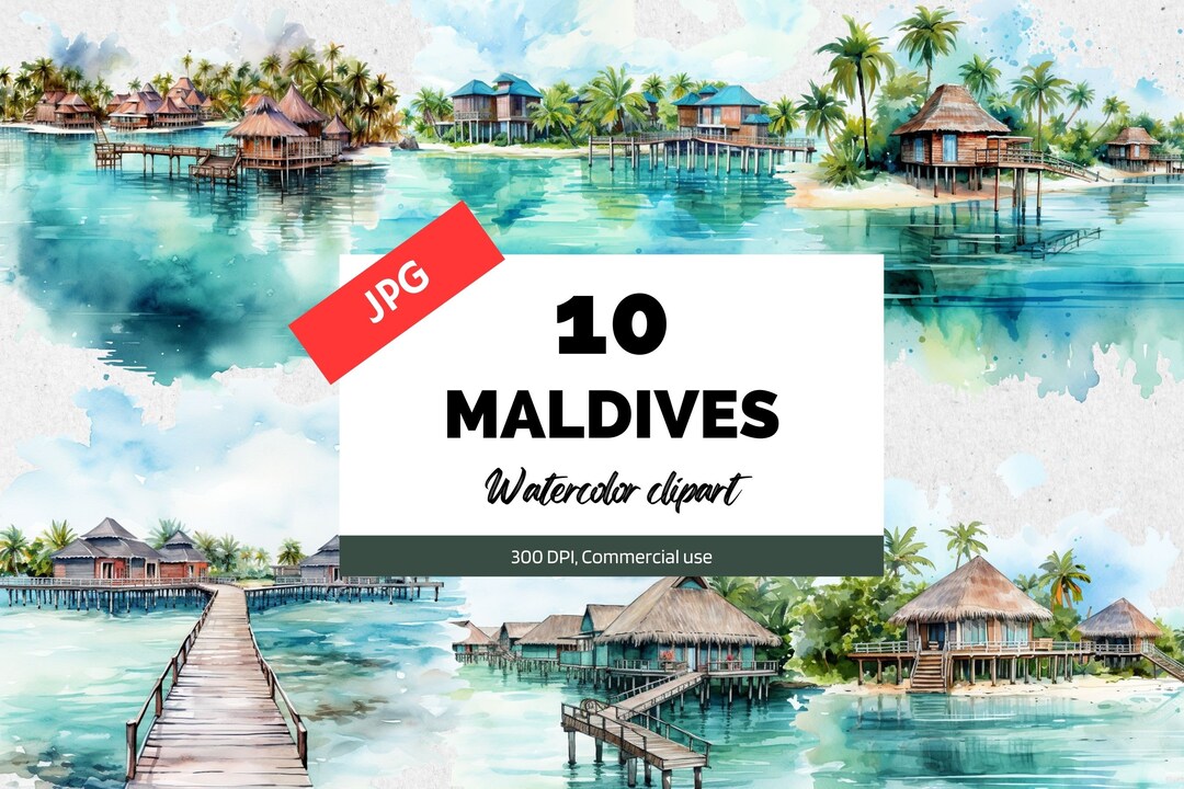 Watercolor Maldives Clipart, 10 High Quality Jpgs, Commercial Use ...