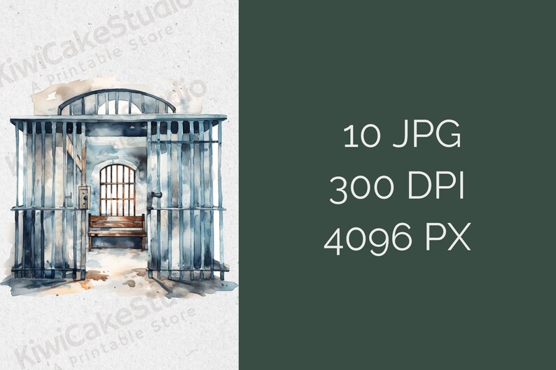 Watercolor Jail Clipart, 10 High Quality Jpgs, Commercial Use, Instant ...