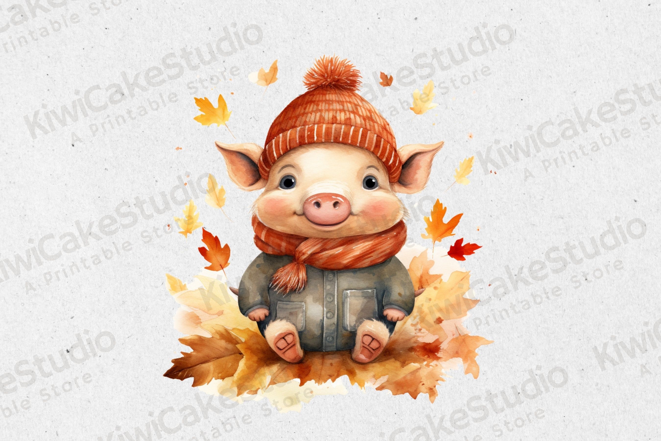 Watercolor Autumn Pig Clipart, 10 High Quality JPG, Commercial Use ...