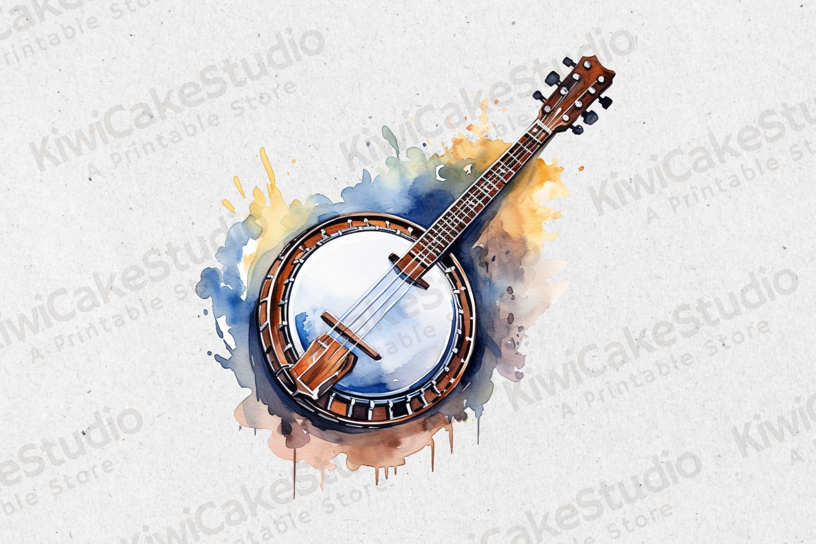 Watercolor Banjo Clipart, 10 High Quality Jpgs, Commercial Use, Instant ...