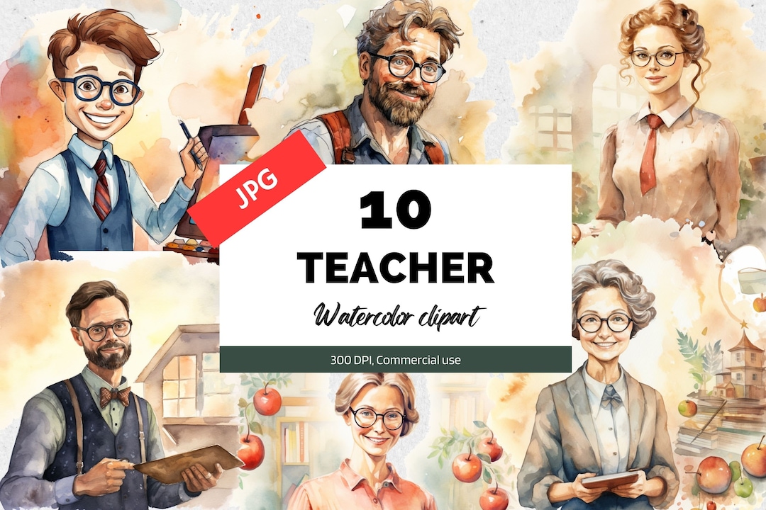 Watercolor Teachers Clipart, 10 High Quality Jpgs, Commercial Use ...