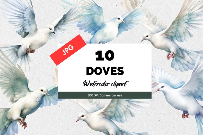 Watercolor Doves Clipart, 10 High Quality Jpgs, Commercial Use, Instant ...