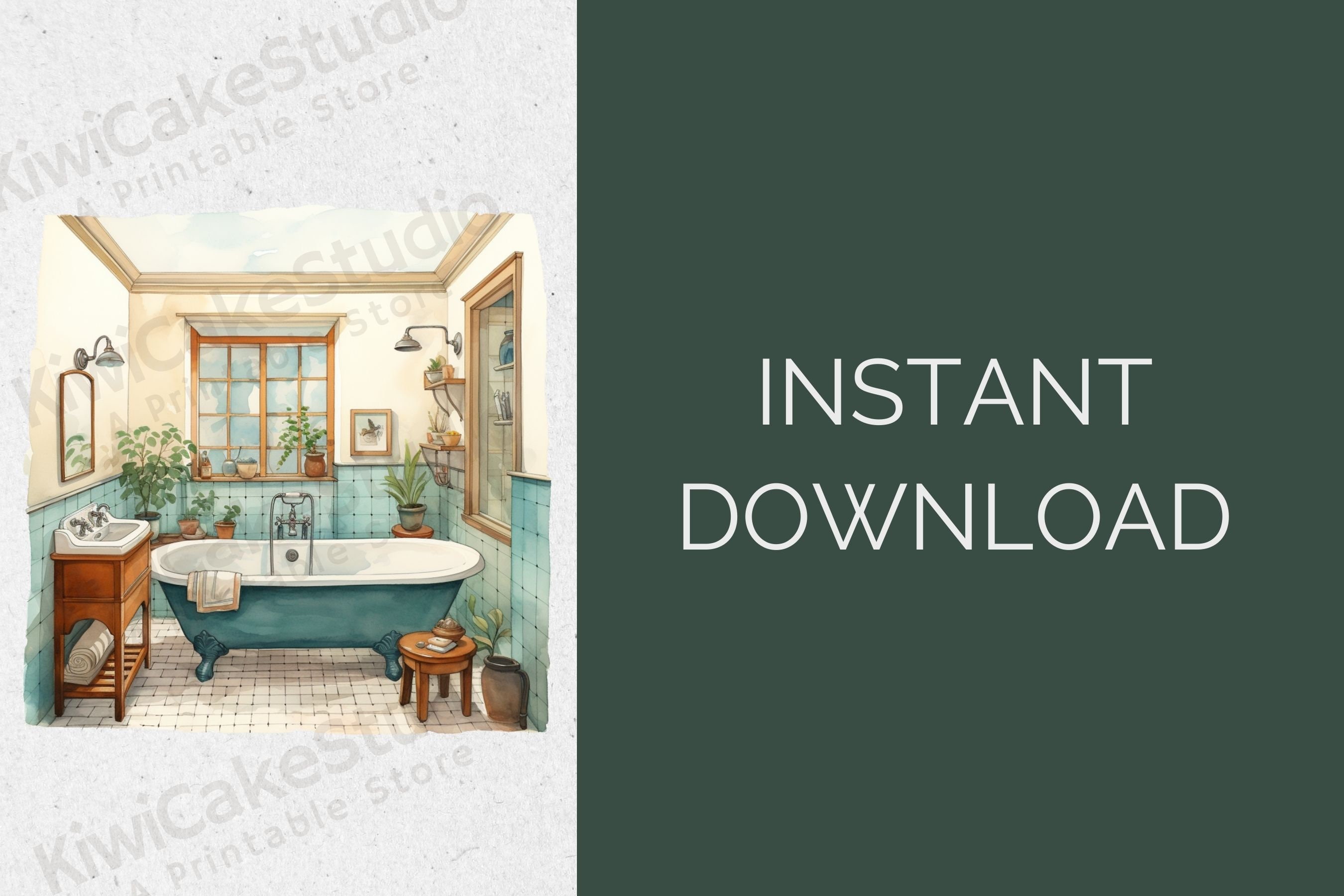 Watercolor Bathroom Clipart 10 High Quality Jpgs Commercial - Etsy