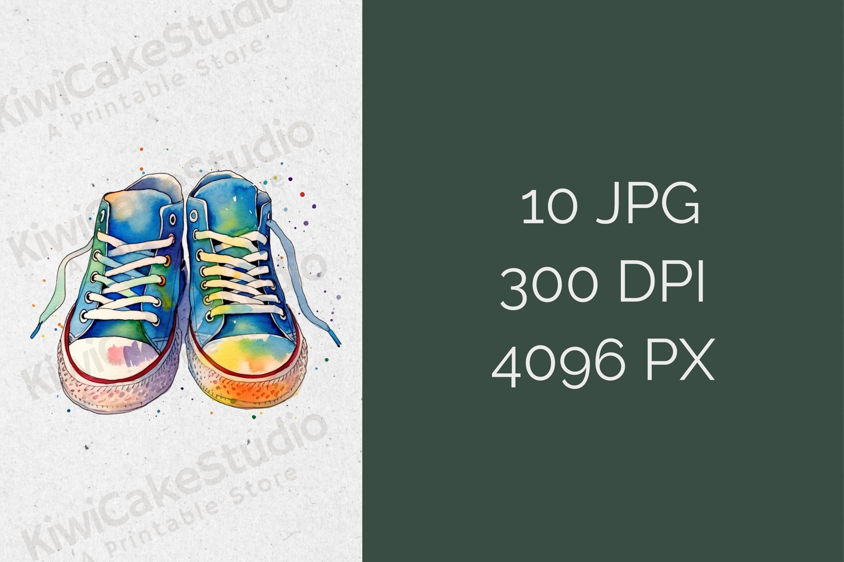 Watercolor Sneakers Clipart, 10 High Quality Jpgs, Commercial Use ...
