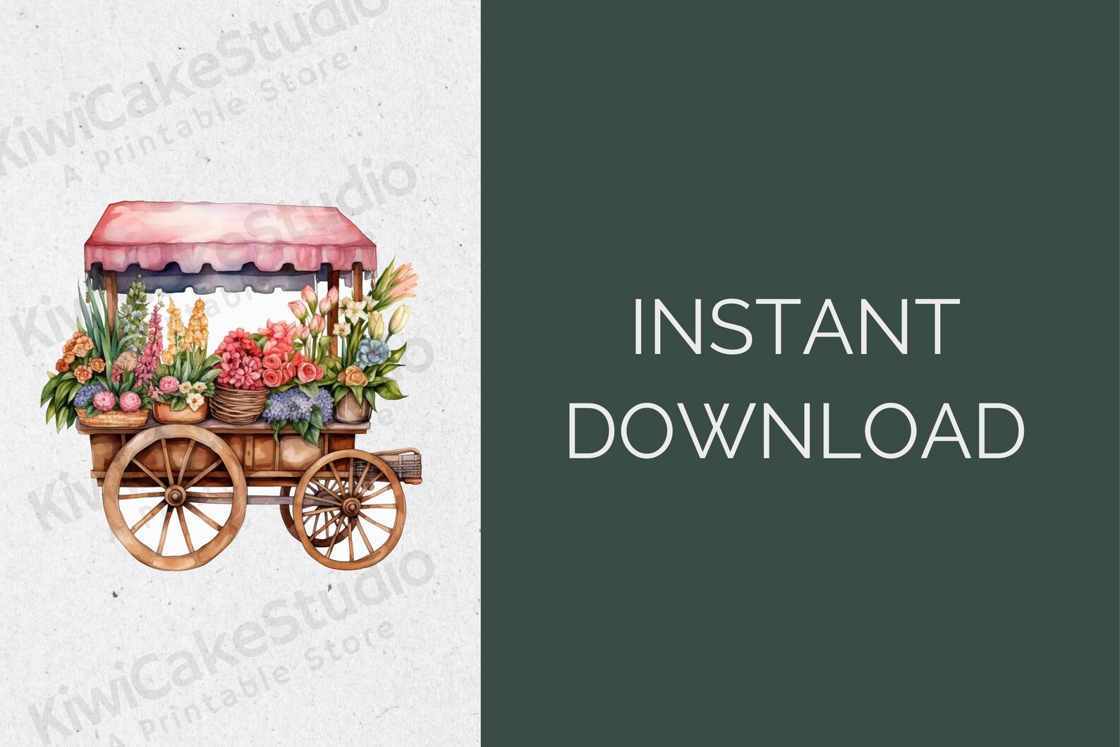 Watercolor Flower Cart Clipart, 10 High Quality Jpgs, Commercial Use ...