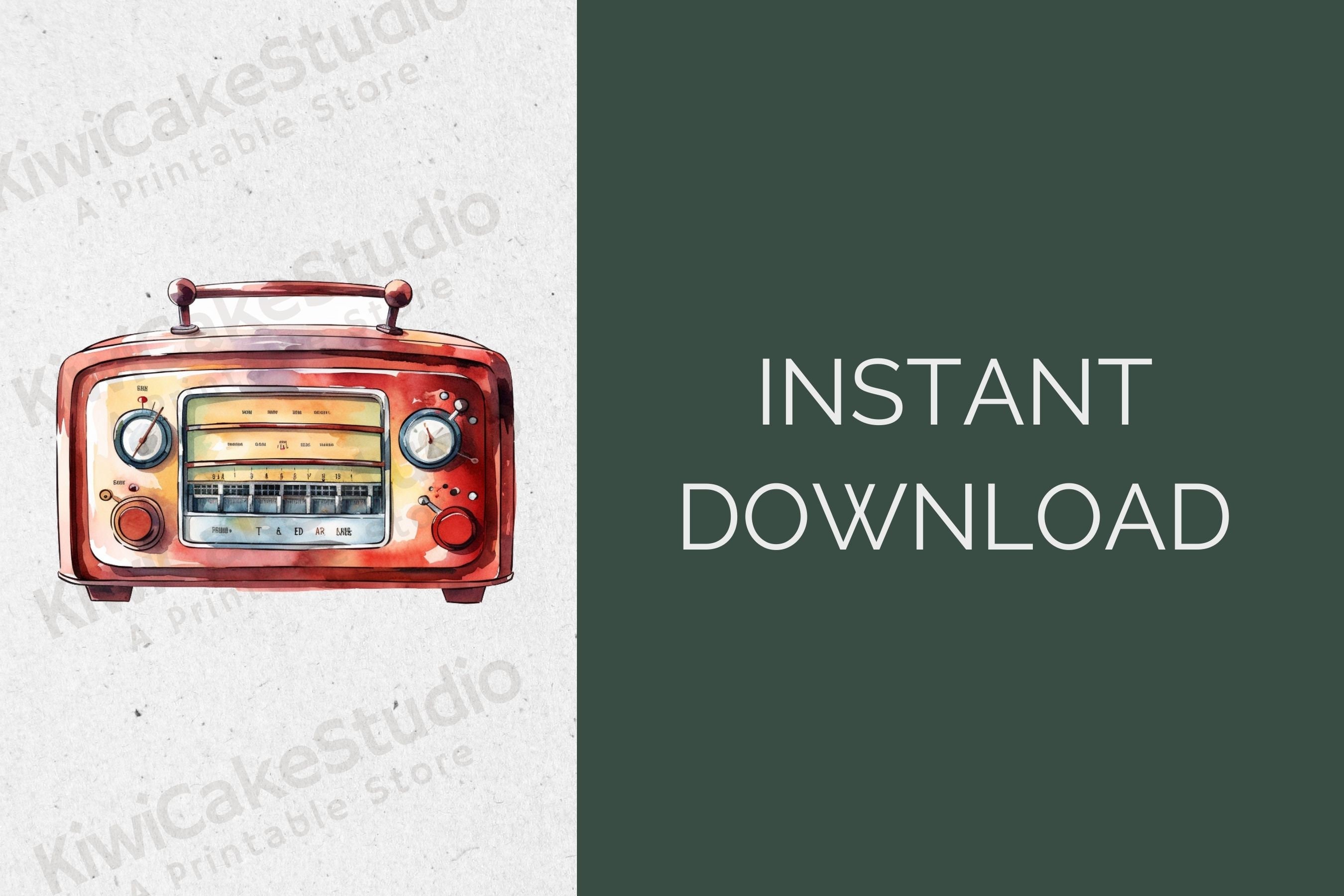 Watercolor Retro Radio Clipart, 10 High Quality Jpgs, Commercial Use ...