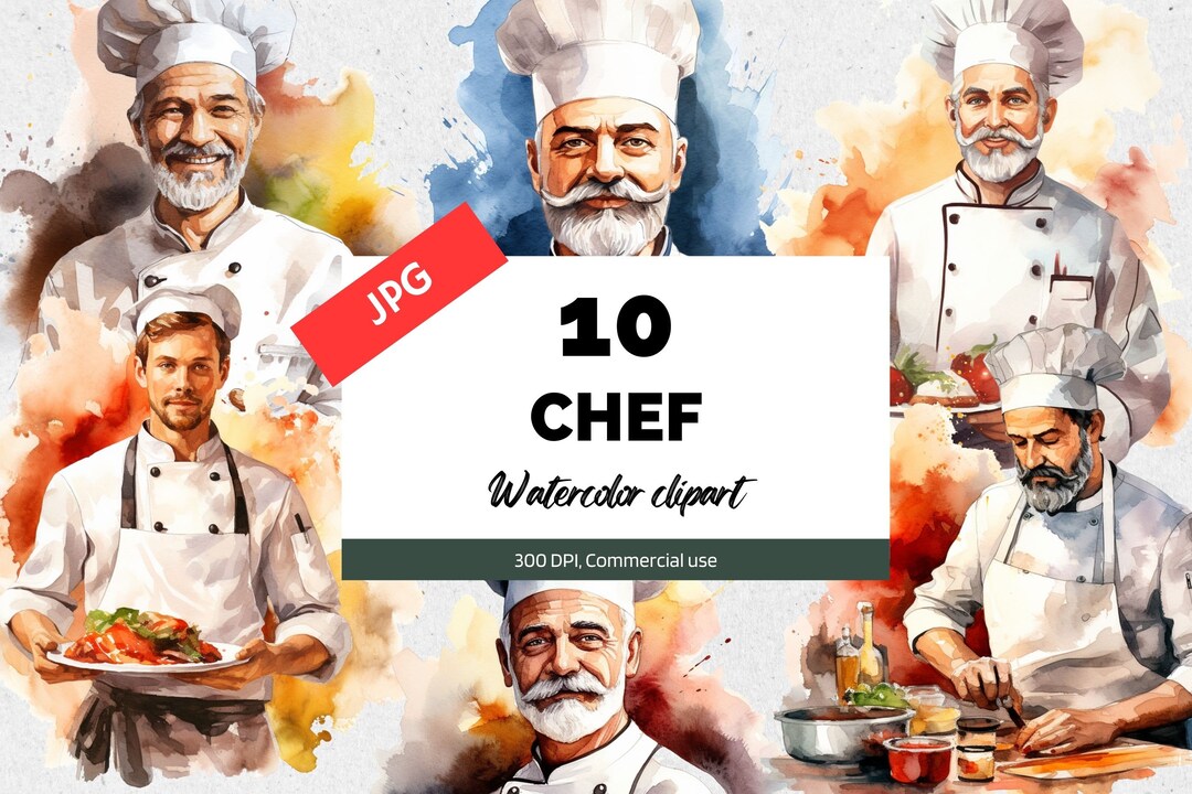 Watercolor Chef Clipart, 10 High Quality Jpgs, Commercial Use, Instant ...