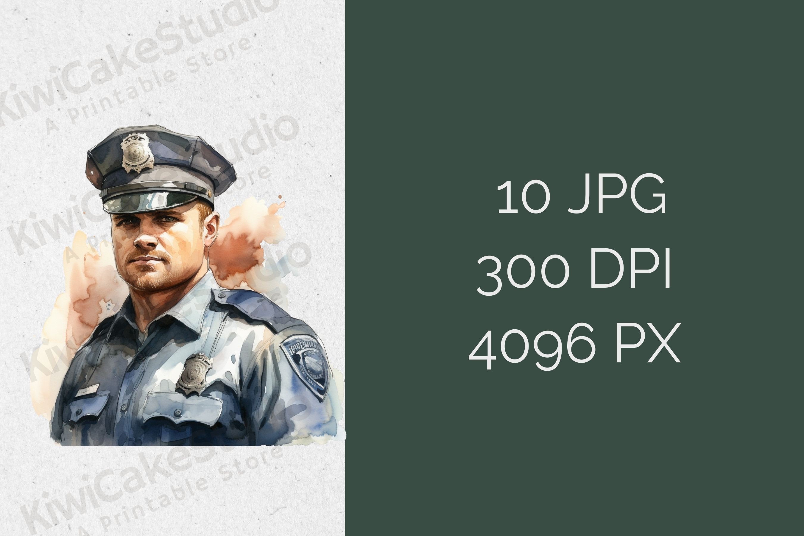 Watercolor Police Officer Clipart, 10 High Quality Jpgs, Commercial Use ...