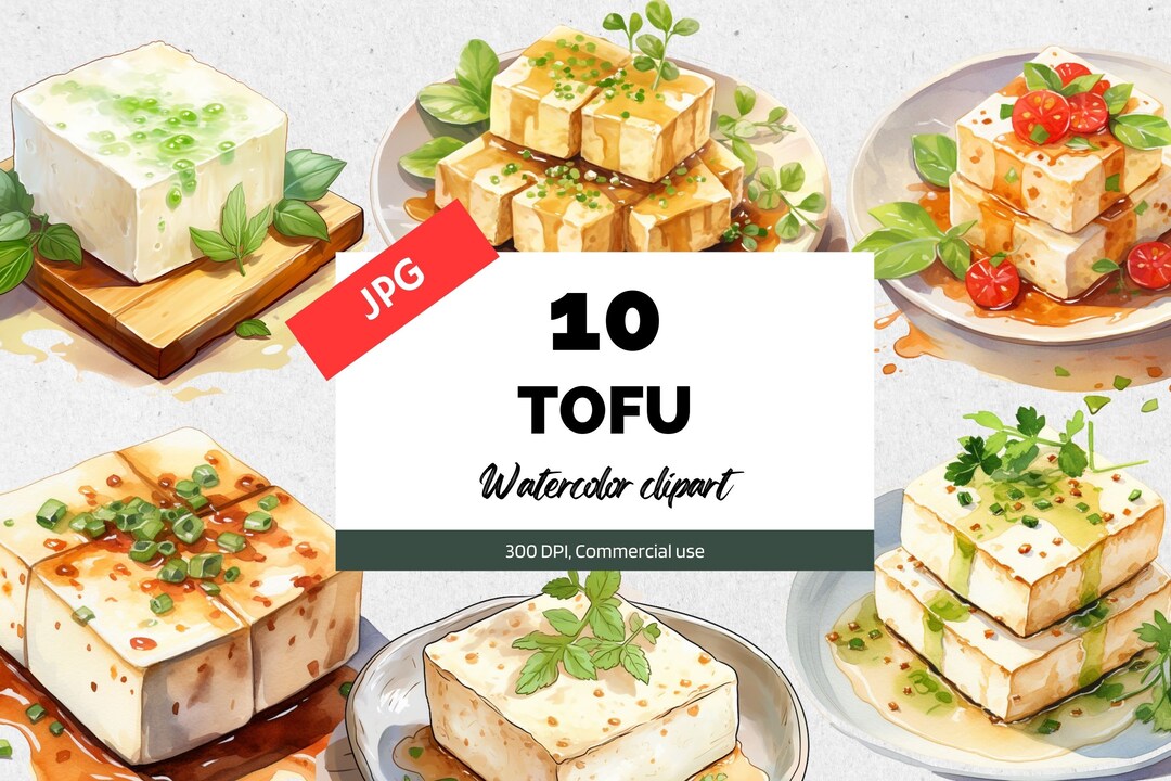 Watercolor Tofu Clipart, 10 High Quality Jpgs, Commercial Use, Instant ...
