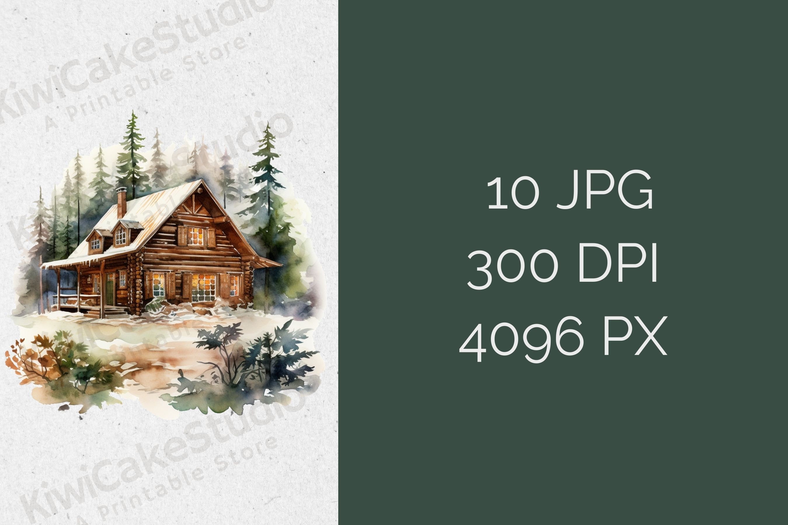 Watercolor Winter Cabin Clipart, 10 High Quality Jpgs, Commercial Use ...