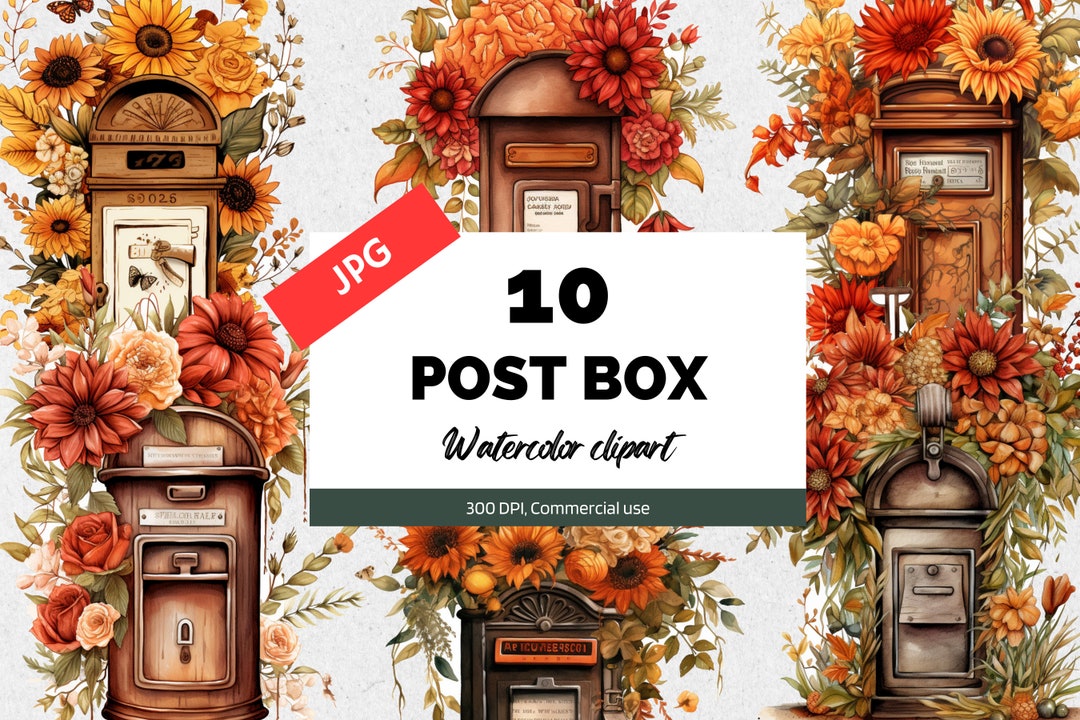 Watercolor Autumn Post Box Clipart, 10 High Quality Jpgs, Cute Rustic ...