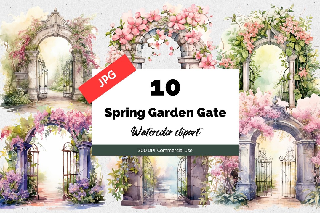 Spring Garden Gate Clipart, 10 High Quality Jpgs, Commercial Use ...
