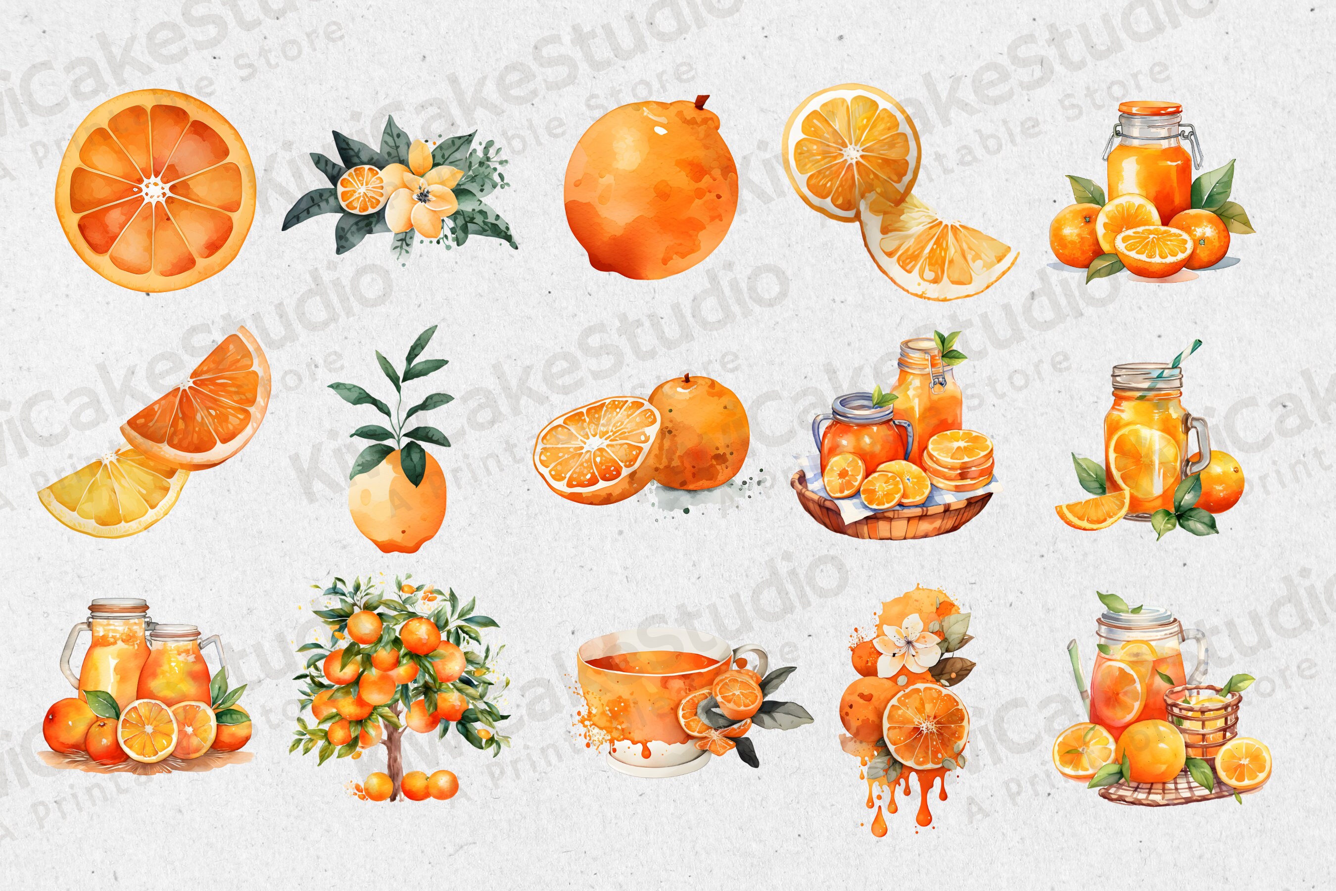 Watercolor Orange Clipart, Watercolor Clipart Summer, Digital Download ...