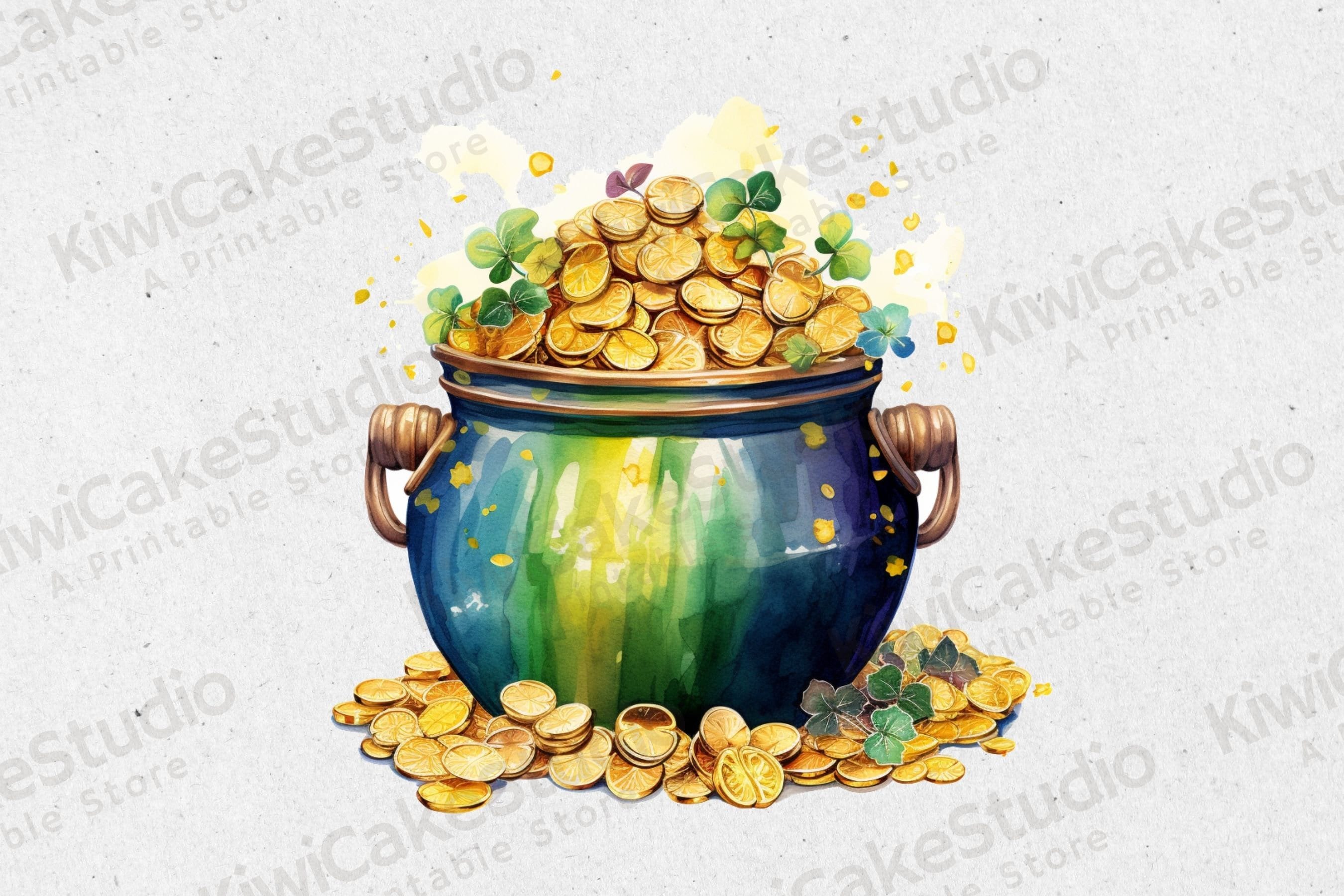 Watercolor Pot of Gold Clipart, St. Patrick's Day, 10 High Quality Jpgs ...