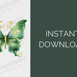Green and Gold Butterfly Clipart, 10 High Quality Jpgs, Green ...