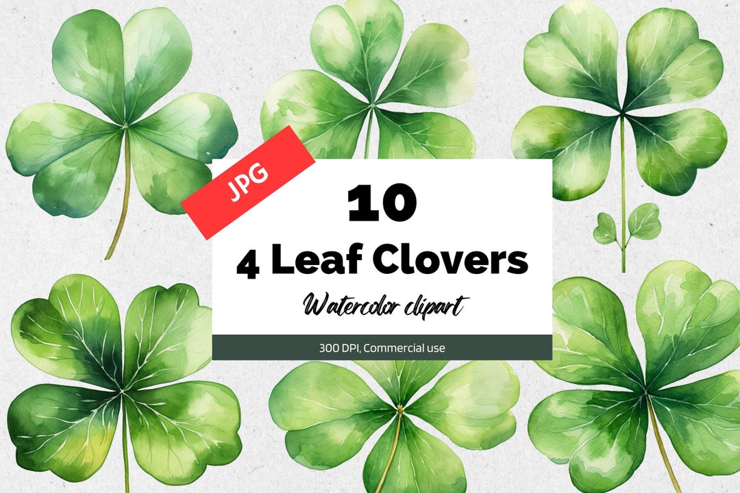 Watercolor 4-leaf Clovers Clipart, St. Patrick's Day, Irish Holiday, 10 ...