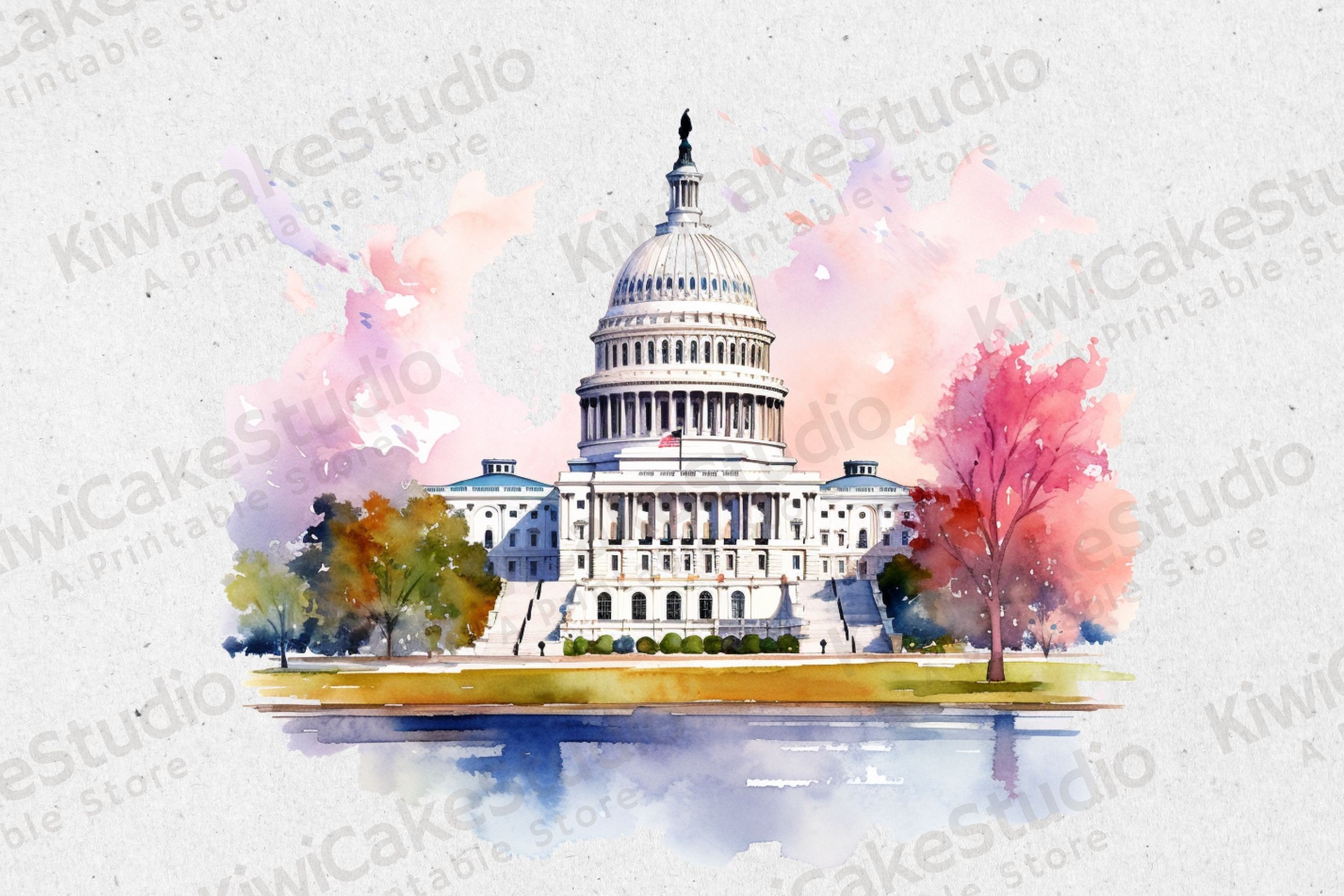 Watercolor Washington DC Clipart, 10 High Quality JPG, Commercial Use ...