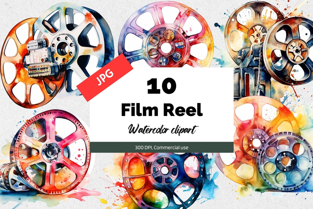 Watercolor Film Reel Clipart, 10 High Quality Jpgs, Commercial Use ...