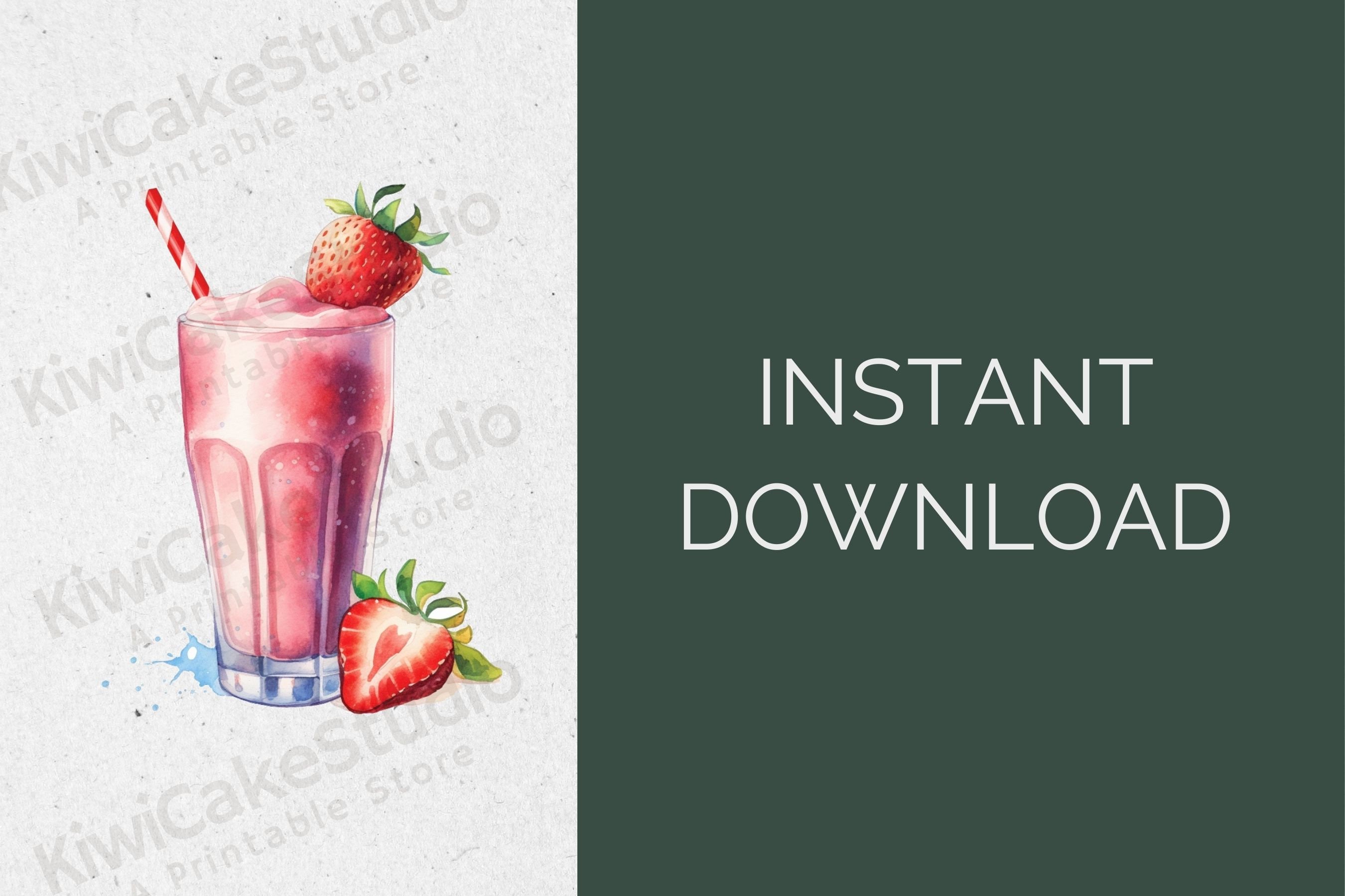 Strawberry Milkshake Clipart 10 High Quality JPG Commercial - Etsy