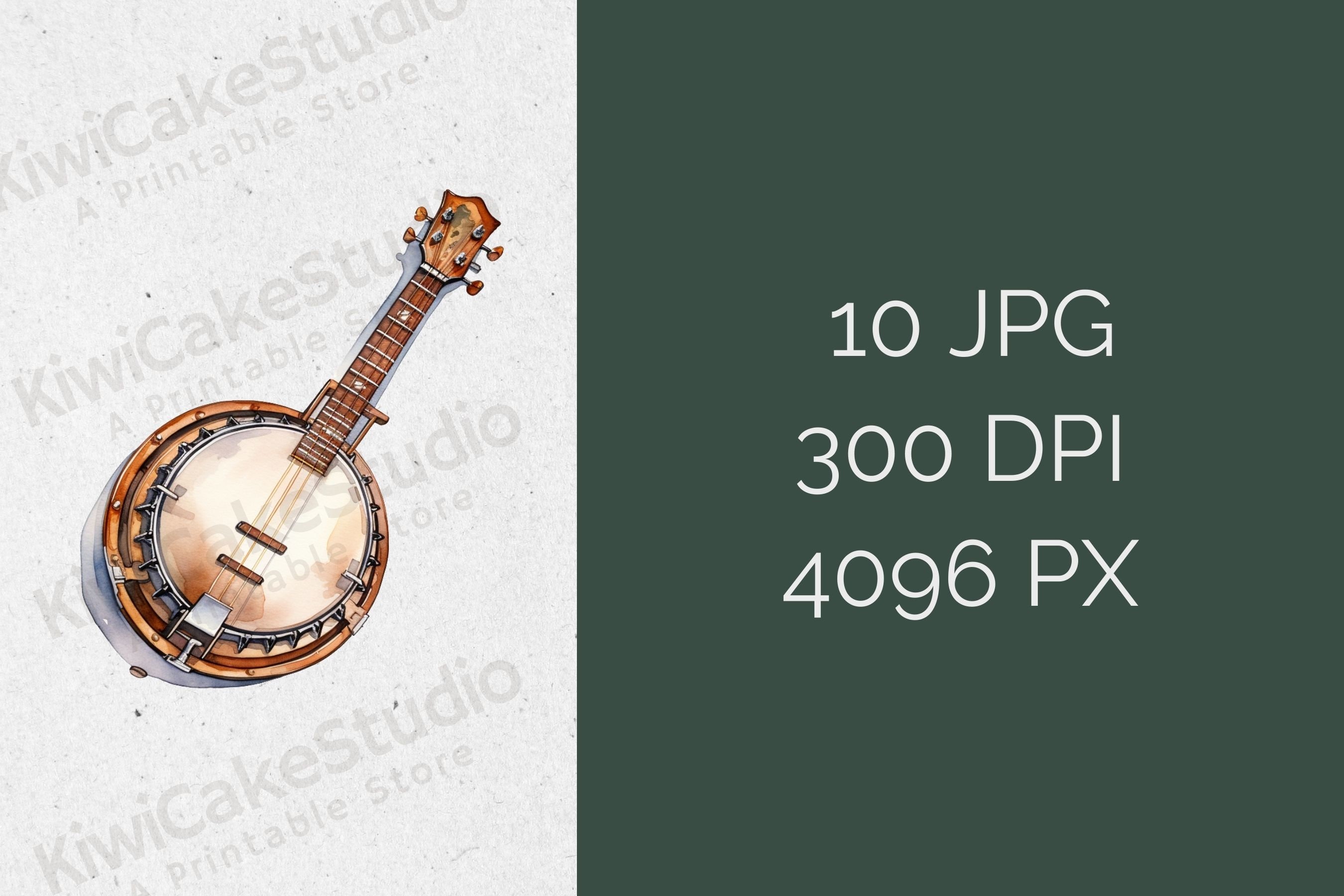 Watercolor Banjo Clipart, 10 High Quality Jpgs, Commercial Use, Instant ...