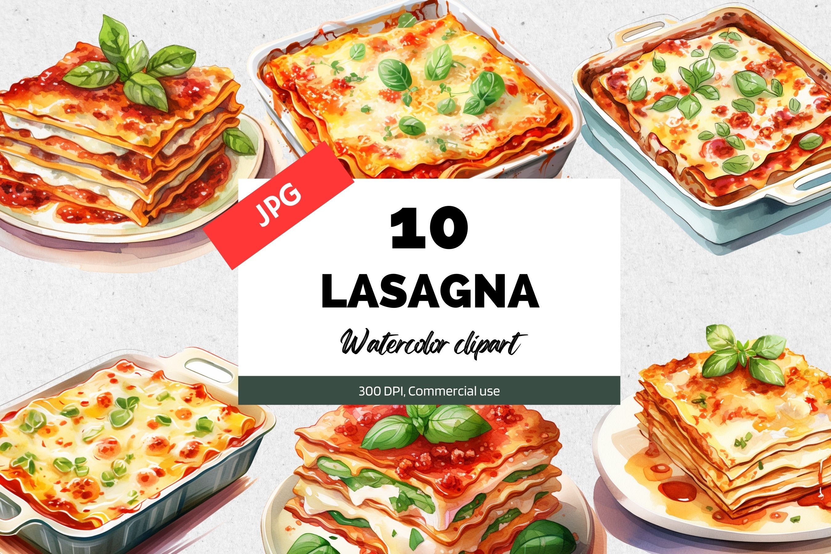 Watercolor Lasagna Clipart, 10 High Quality JPG, Commercial Use ...
