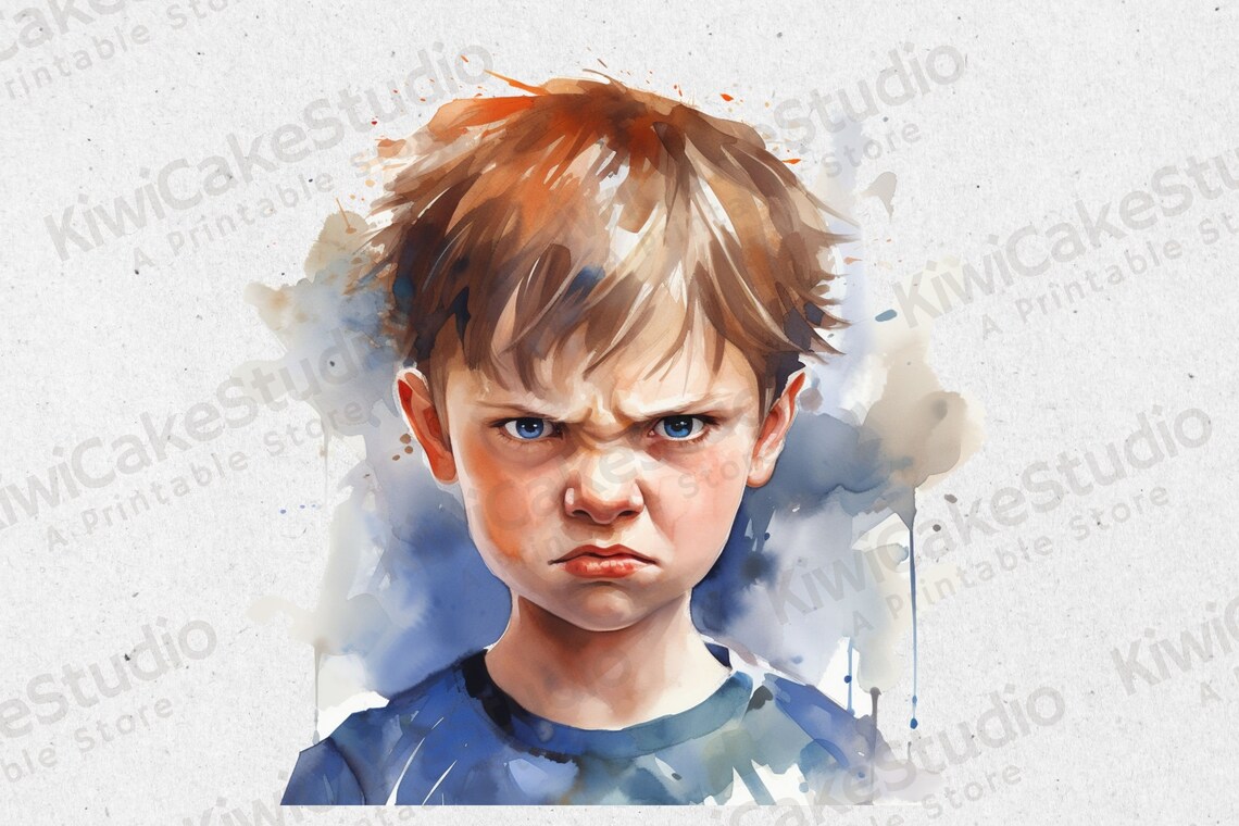 Watercolor Angry Child Clipart, 10 High Quality Jpgs, Commercial Use ...