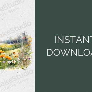 Watercolor Spring Meadow Clipart, Wildflower Field Landscapes, Summer ...