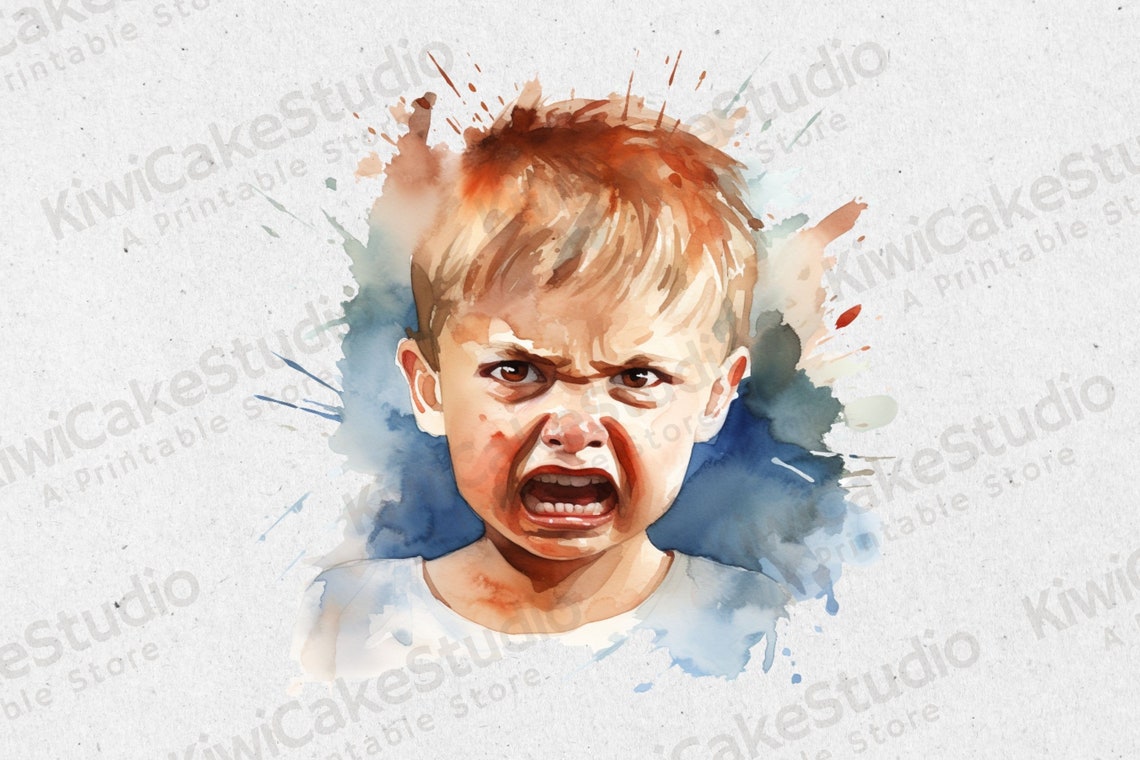 Watercolor Angry Child Clipart, 10 High Quality Jpgs, Commercial Use ...