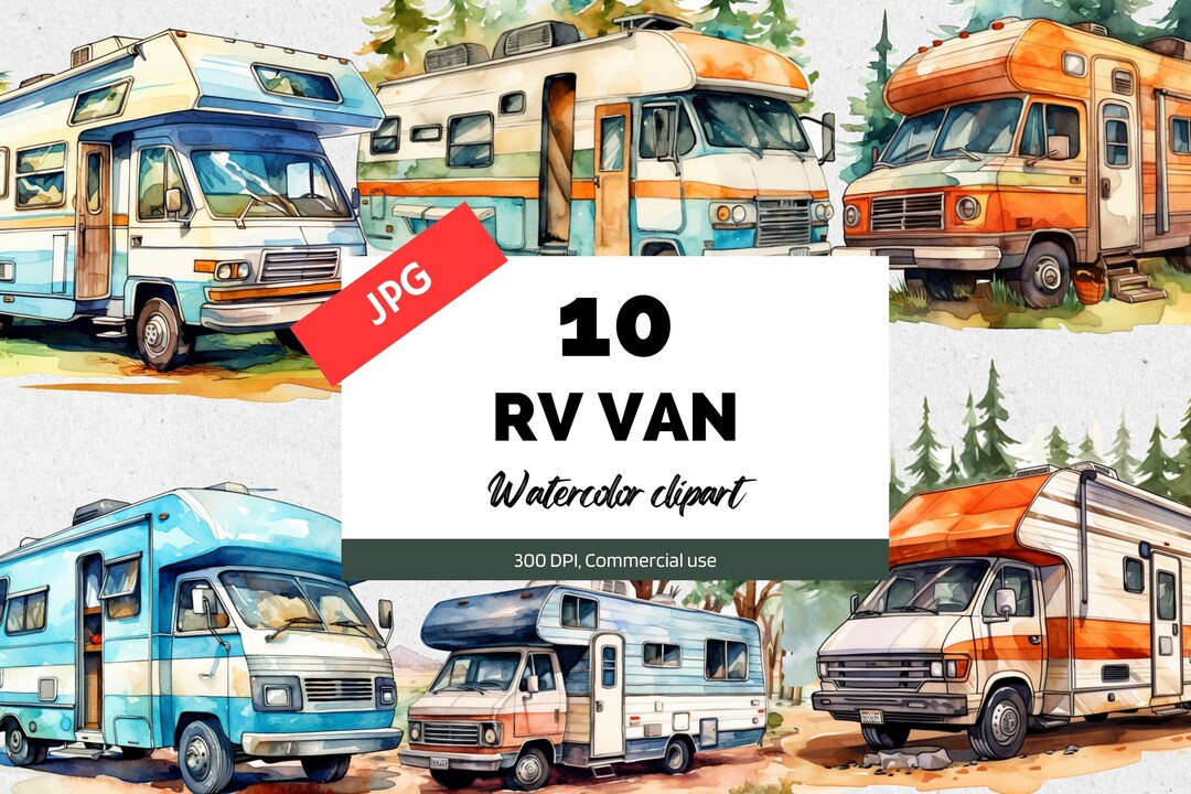 Watercolor RV Van Clipart, 10 High Quality Jpgs, Commercial Use ...