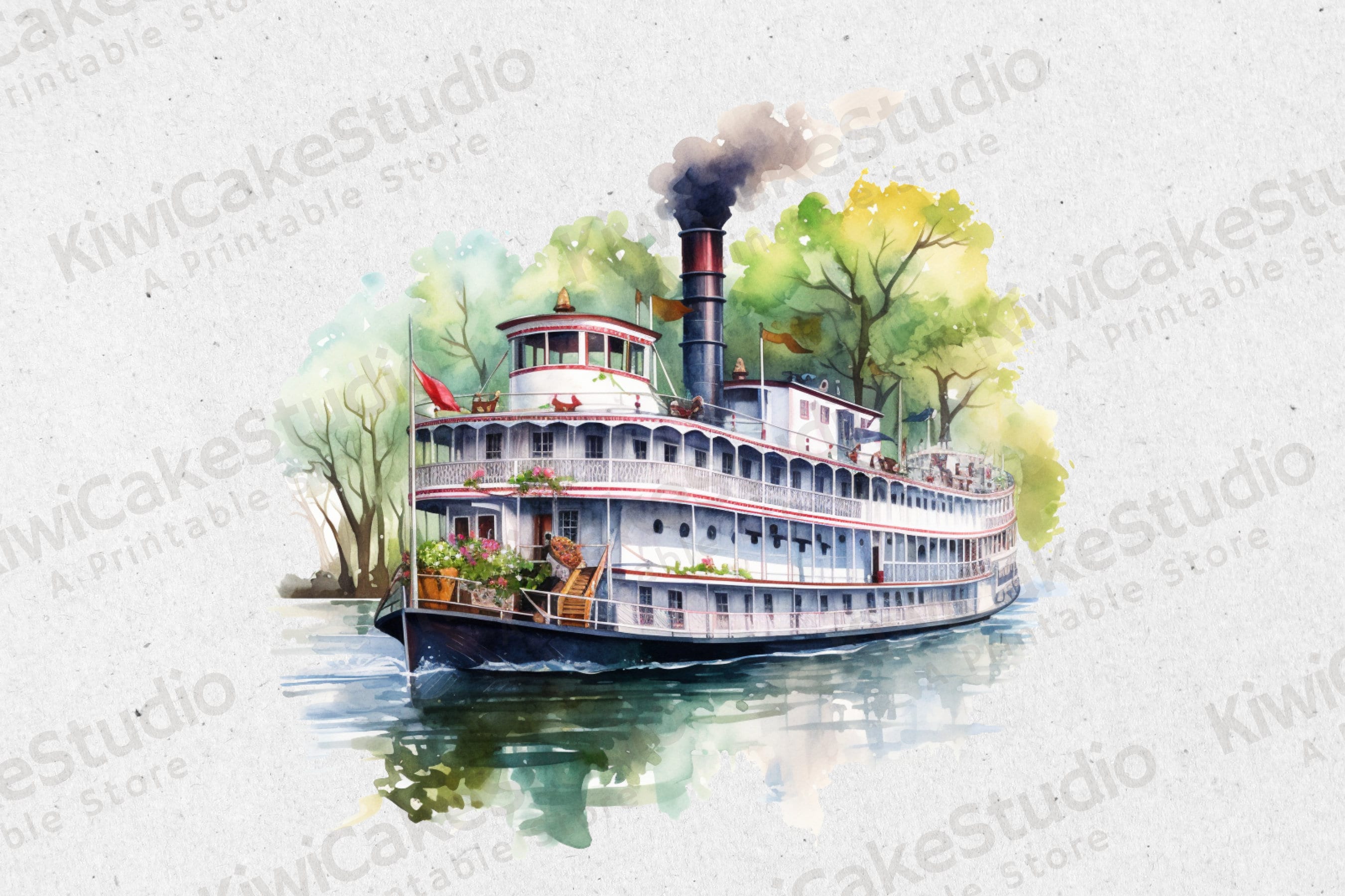 Watercolor Riverboat Clipart, 10 High Quality JPG, Commercial Use ...