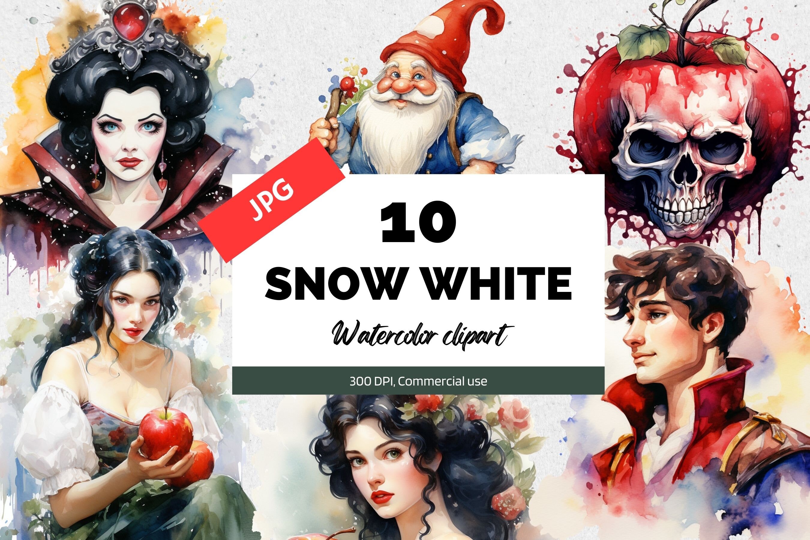 Watercolor Snow White Theme Clipart, 10 High Quality Jpgs, Commercial ...