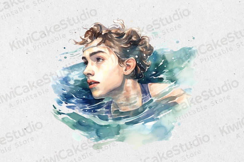 Watercolor Swimming Boys, 10 High Quality Jpgs, Commercial Use, Summer ...