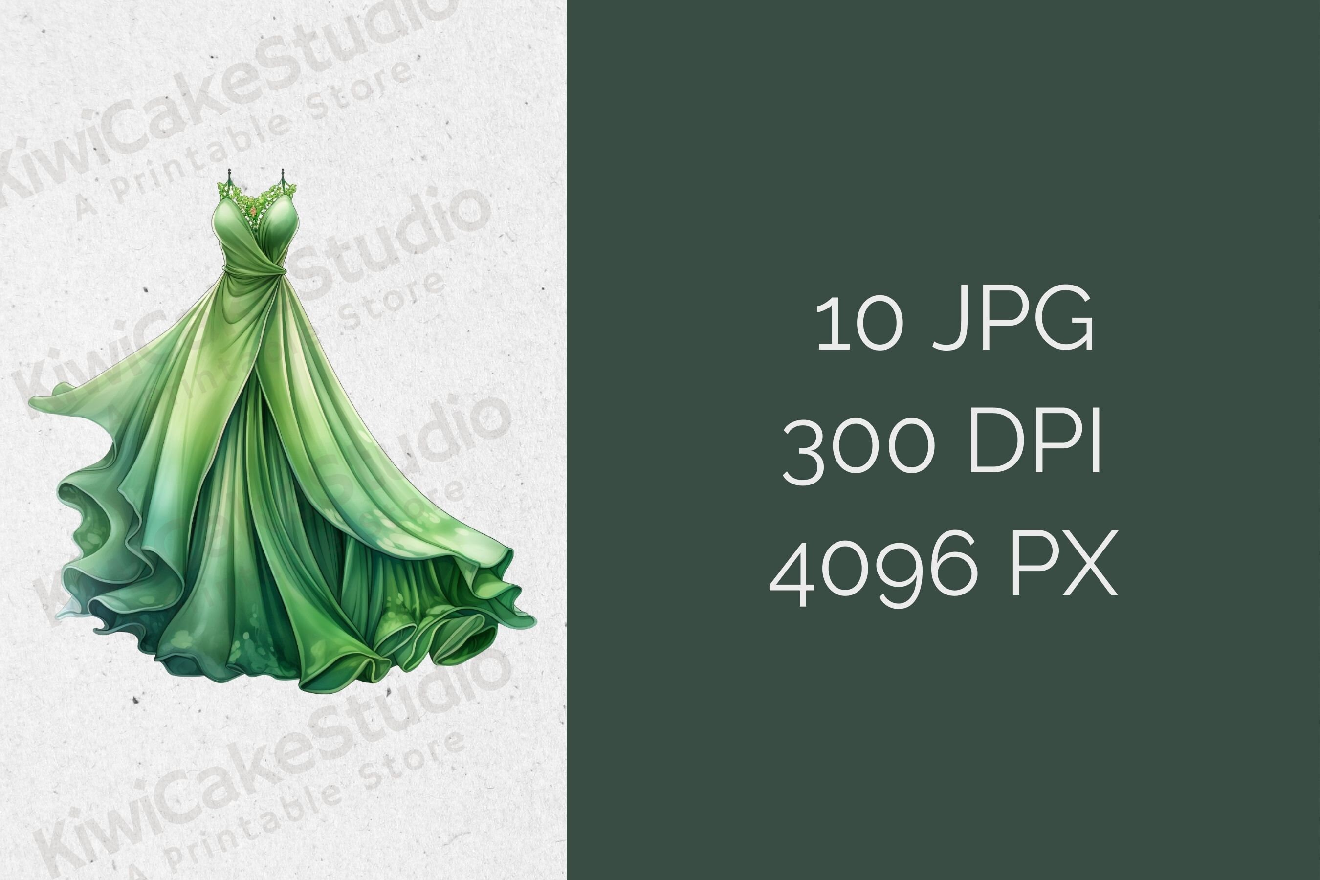 Green Princess Dress Clipart, 10 High Quality Jpgs, Commercial Use ...