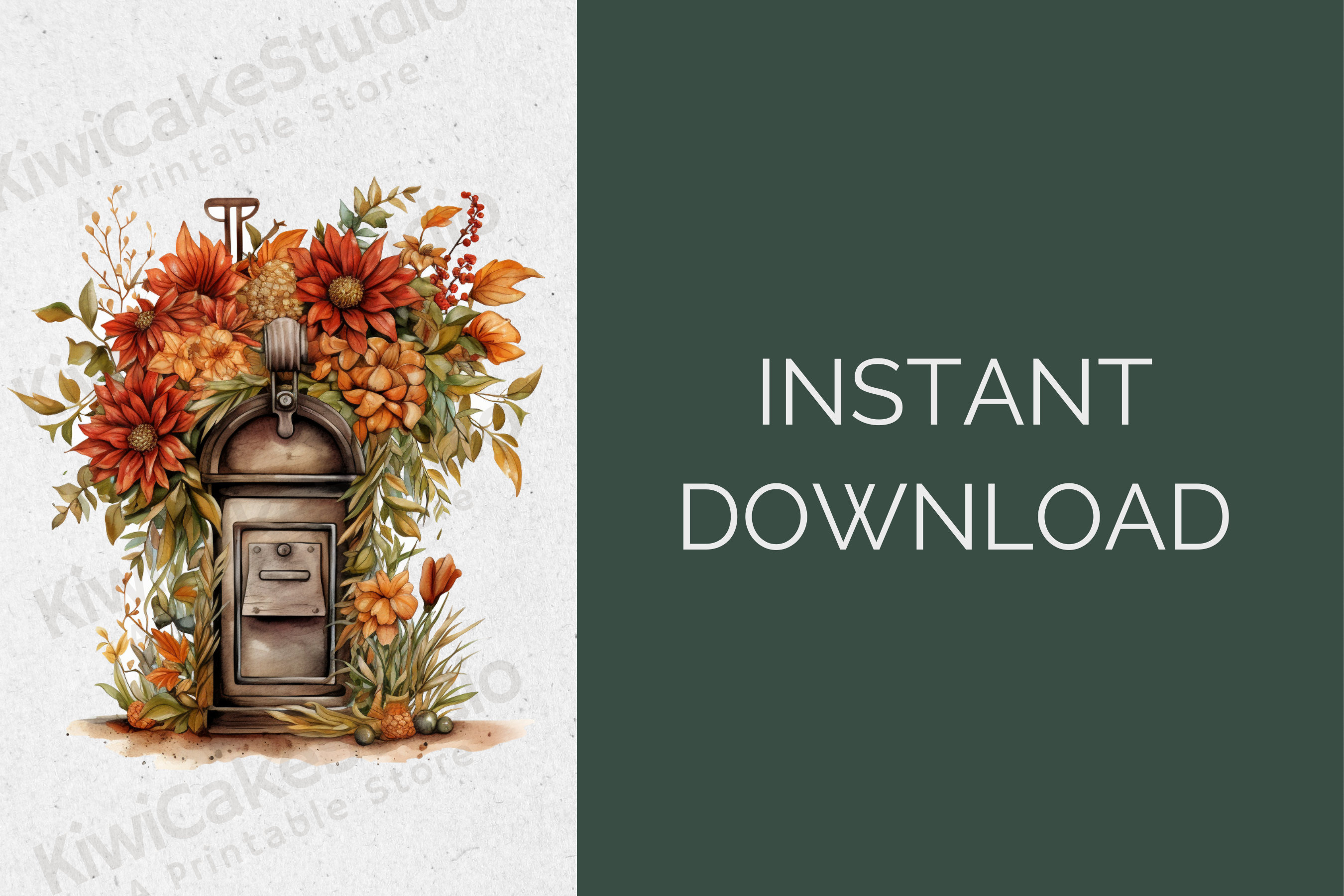 Watercolor Autumn Post Box Clipart, 10 High Quality Jpgs, Cute Rustic ...