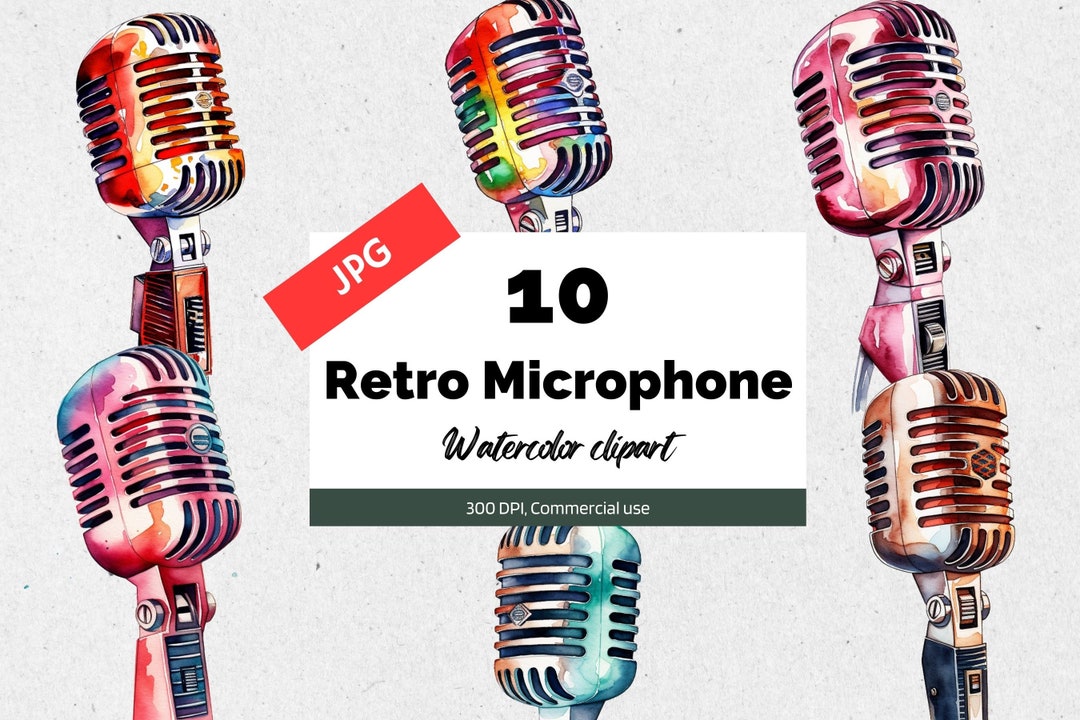 Watercolor Microphone Clipart, 10 High Quality Jpgs, Commercial Use ...