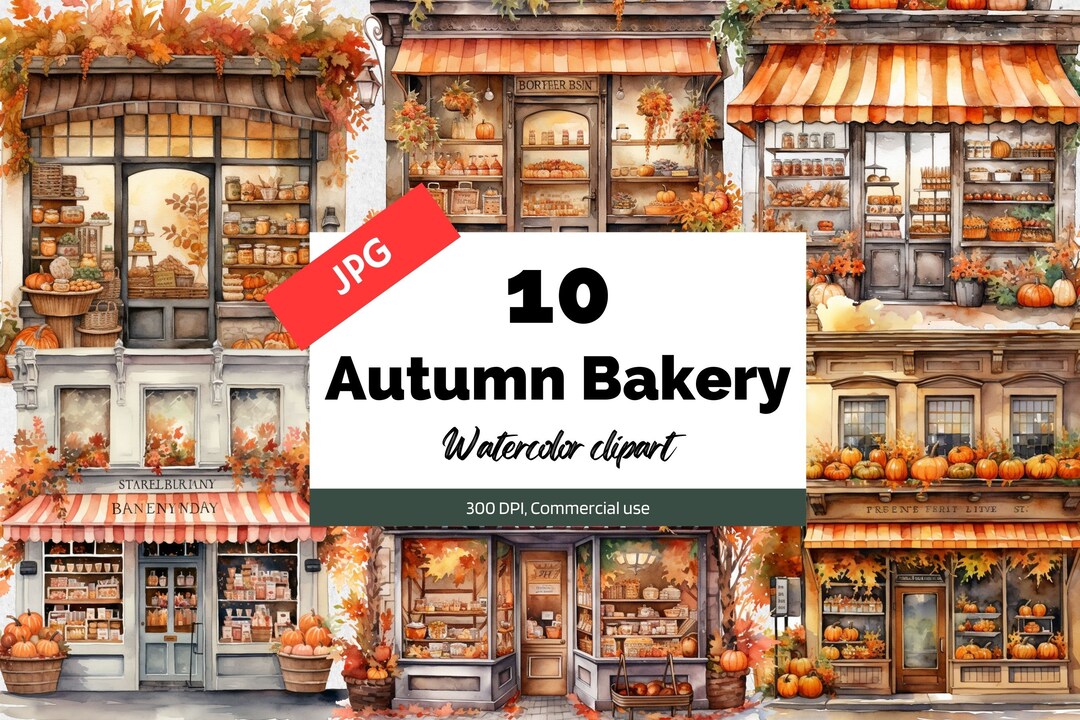 Watercolor Autumn Bakery Clipart, 10 High Quality Jpgs, Commercial Use ...