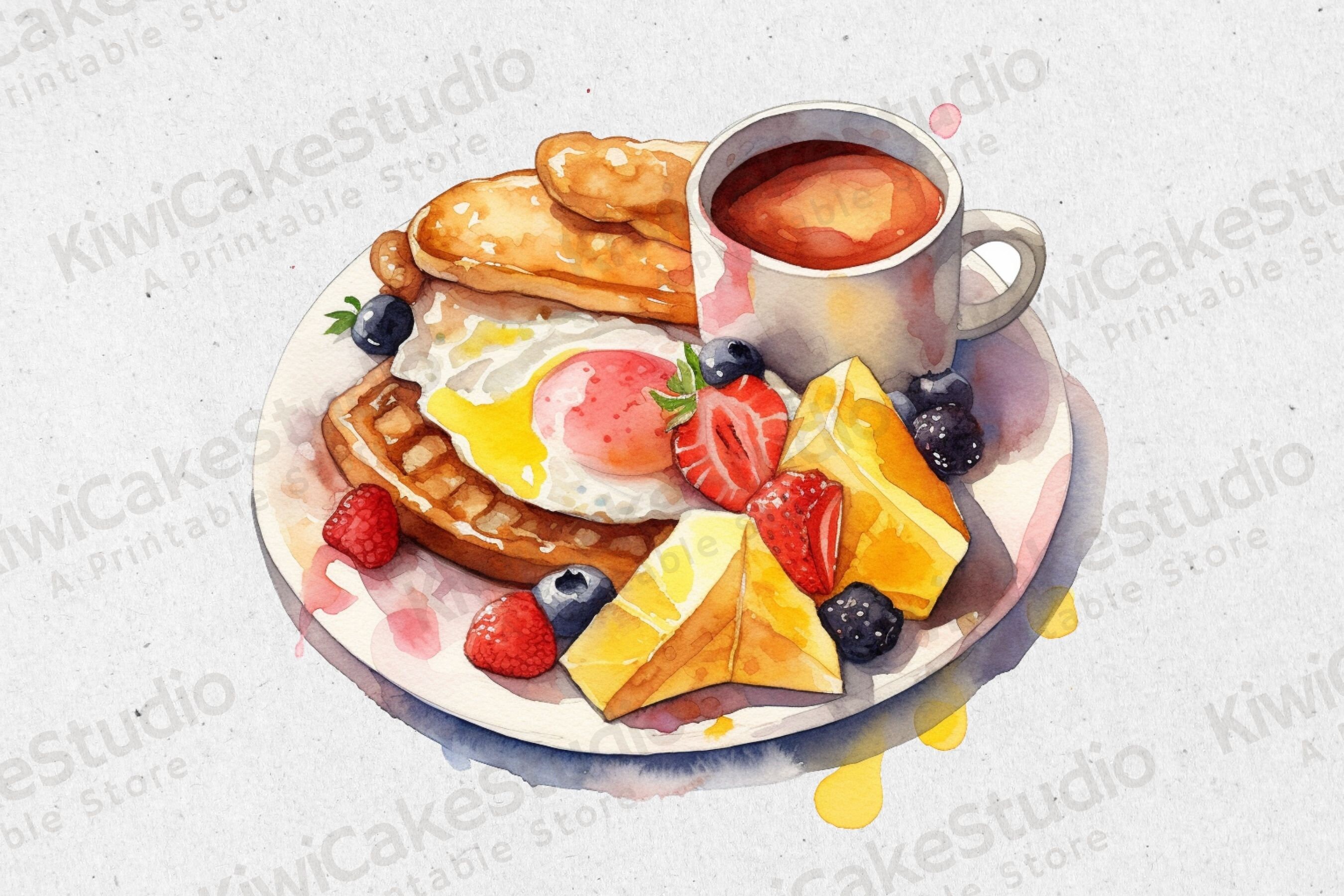 Watercolor Breakfast Clipart, 10 High Quality Jpgs, Commercial Use ...