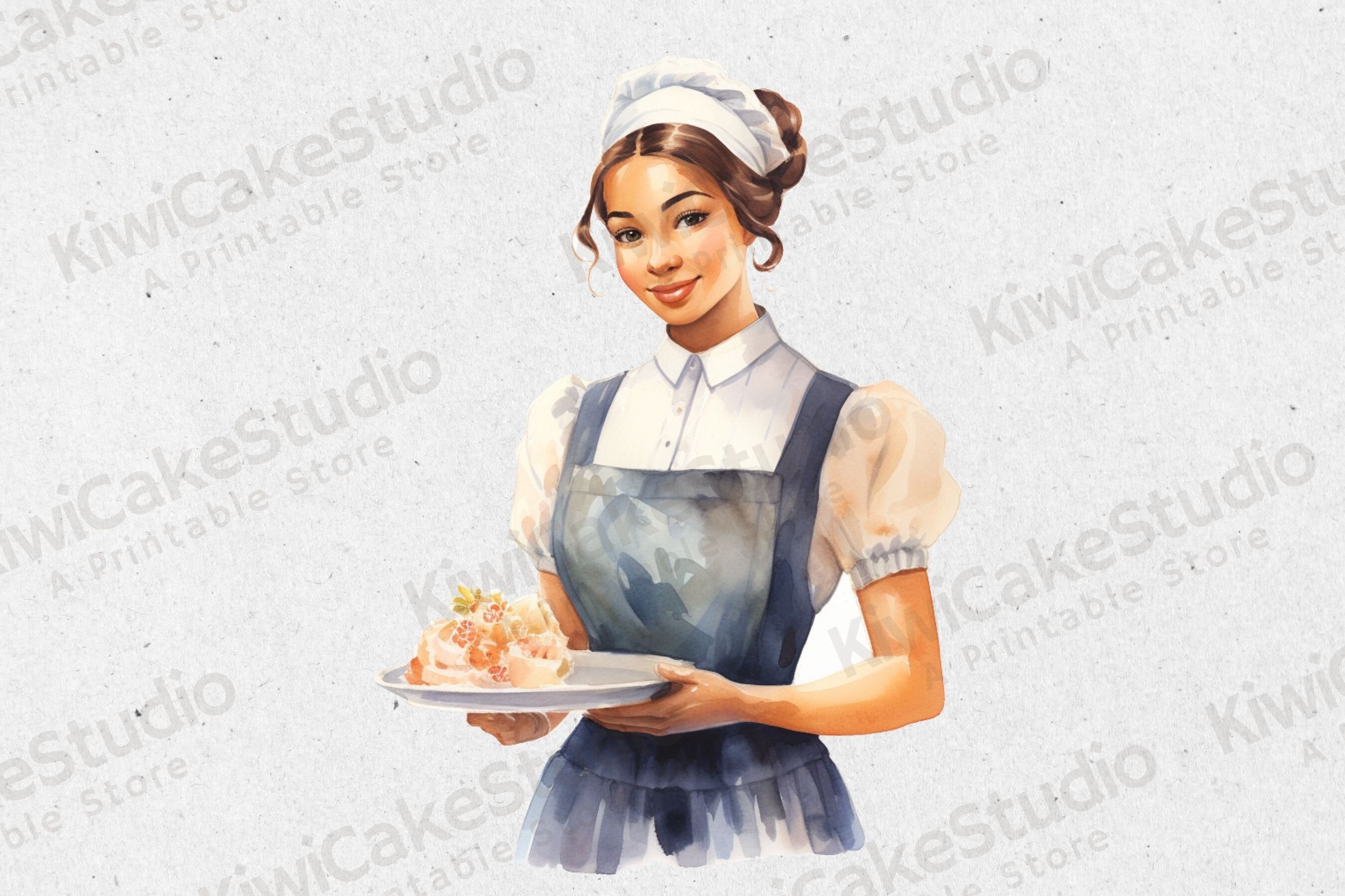 Watercolor Maid Clipart, 10 High Quality Jpgs, Commercial Use, Instant ...
