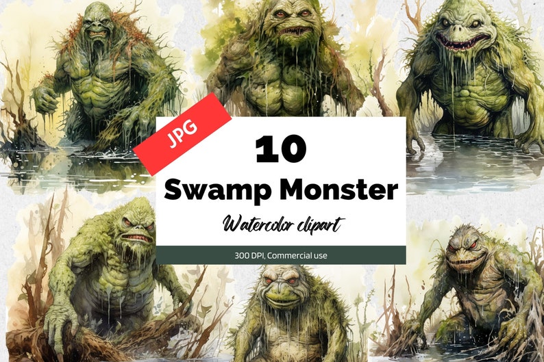 Watercolor Swamp Monster Clipart, 10 High Quality Jpgs, Commercial Use ...
