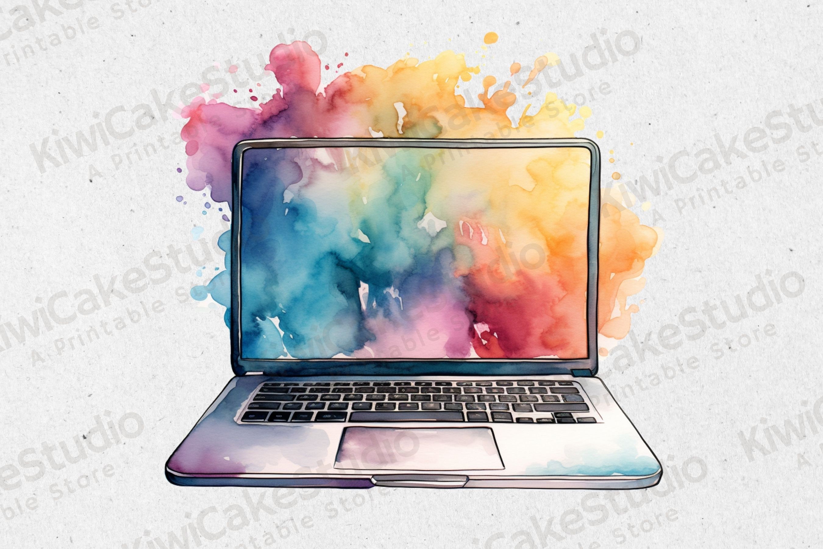 Watercolor Laptop Clipart, 10 High Quality Jpgs, Commercial Use ...