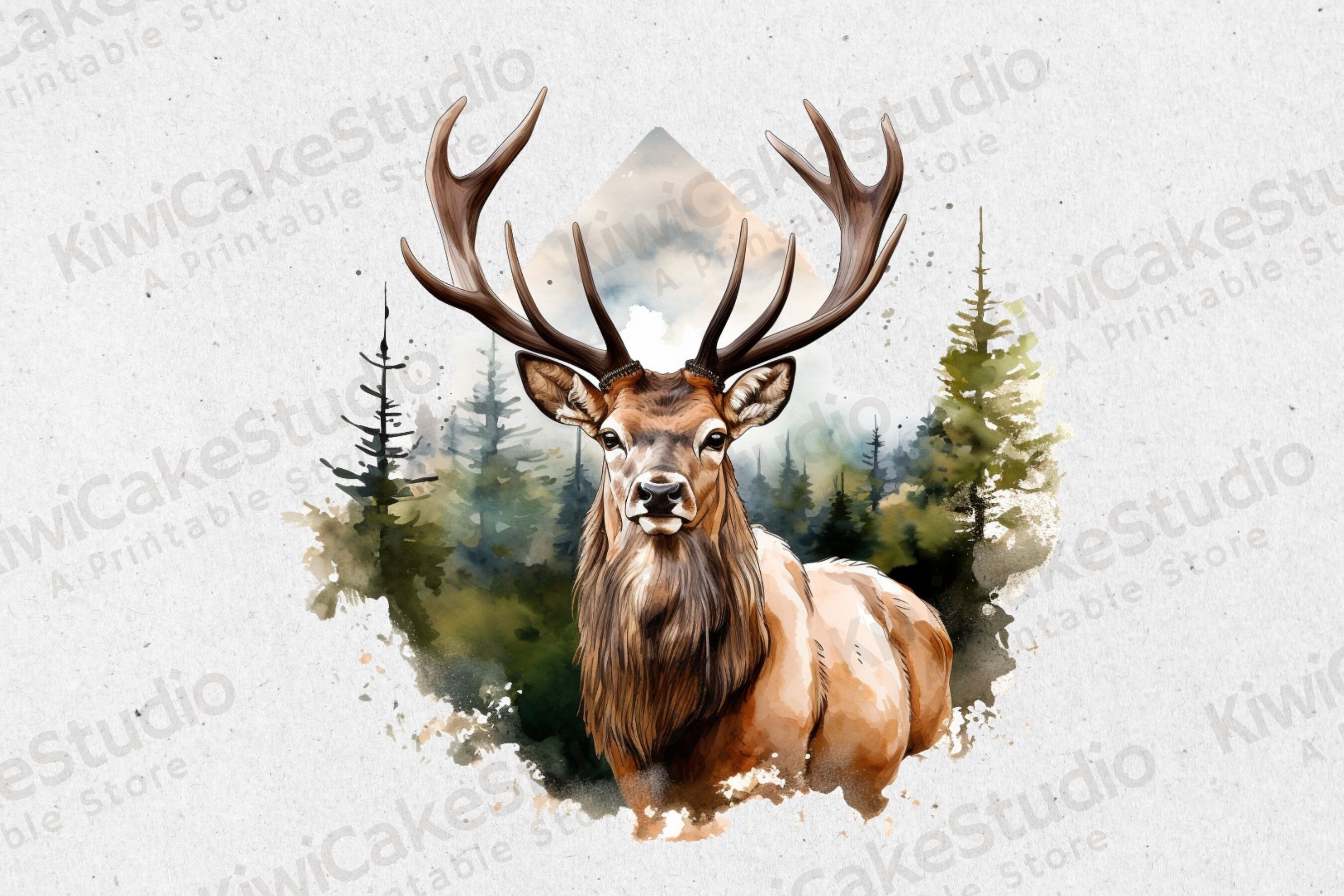 Watercolor Elk Clipart, 10 High Quality Jpgs, Commercial Use, Instant Download, Animal, Forest ...