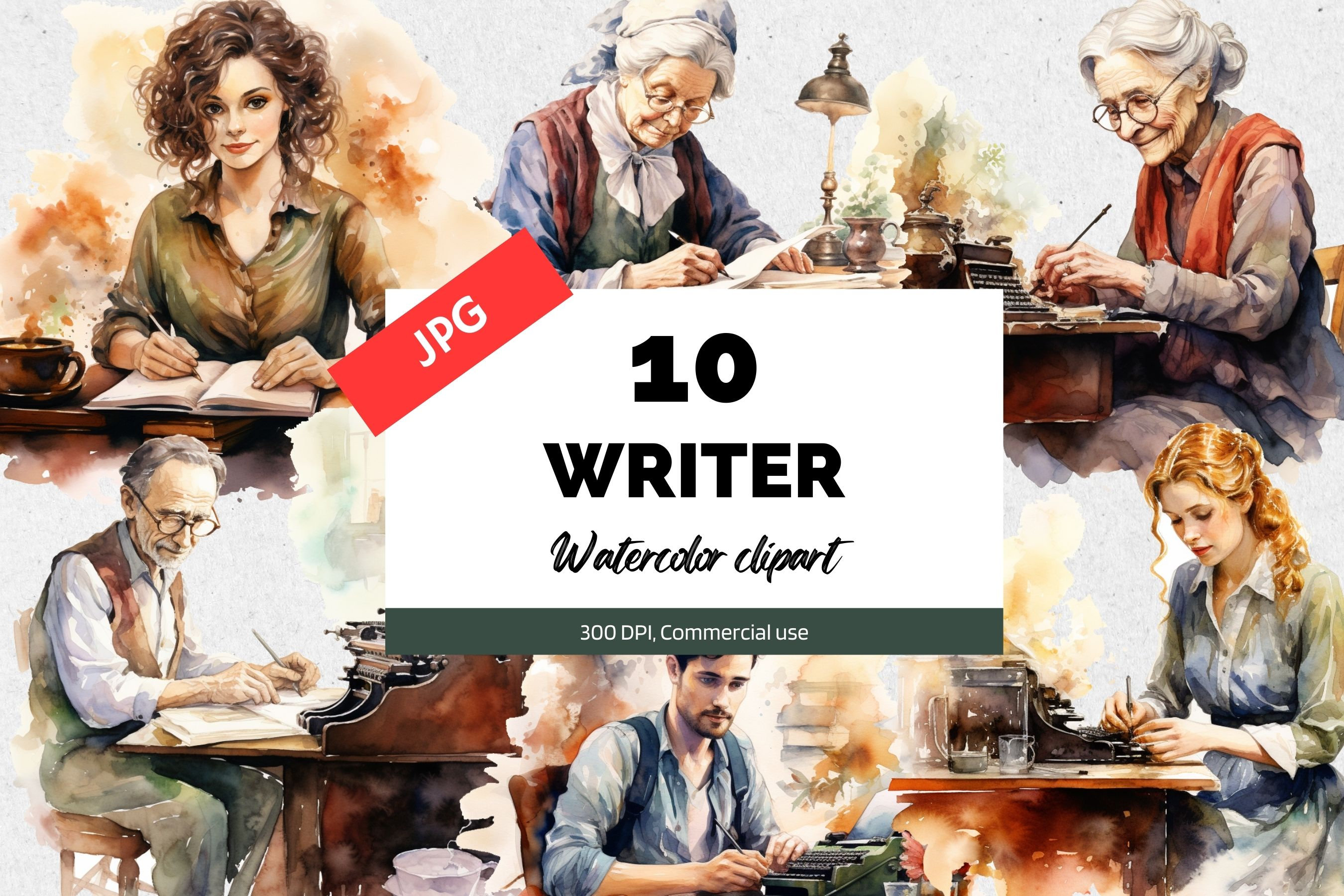 Watercolor Writer Clipart, 10 High Quality Jpgs, Commercial Use ...