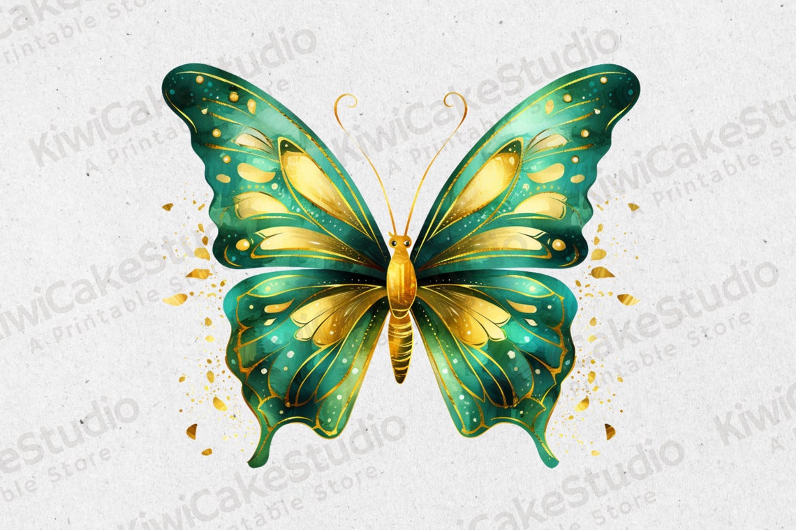 Green and Gold Butterfly Clipart, 10 High Quality Jpgs, Green ...