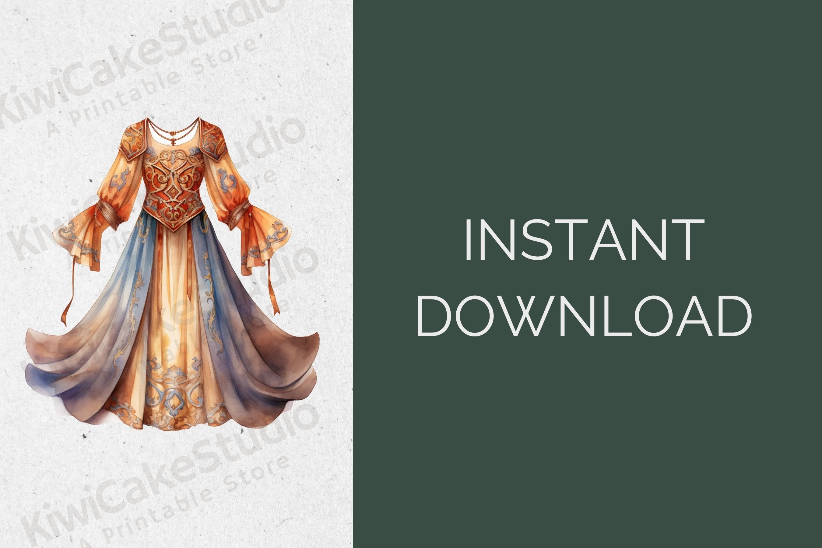 Watercolor Medieval Dress Clipart 10 High Quality Jpgs - Etsy