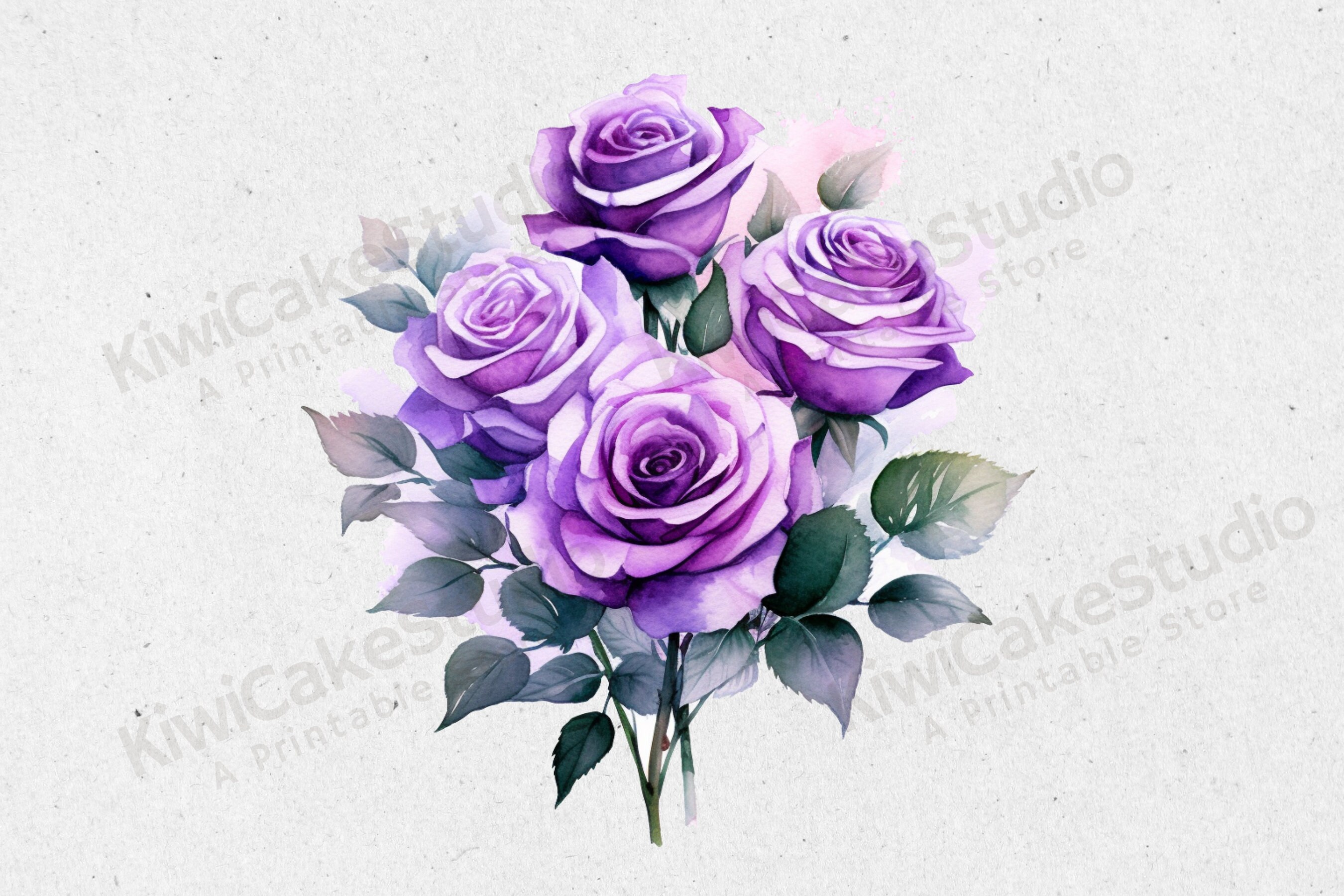 Purple Watercolor Roses Clipart, Floral Clipart, 10 High Quality Jpgs ...
