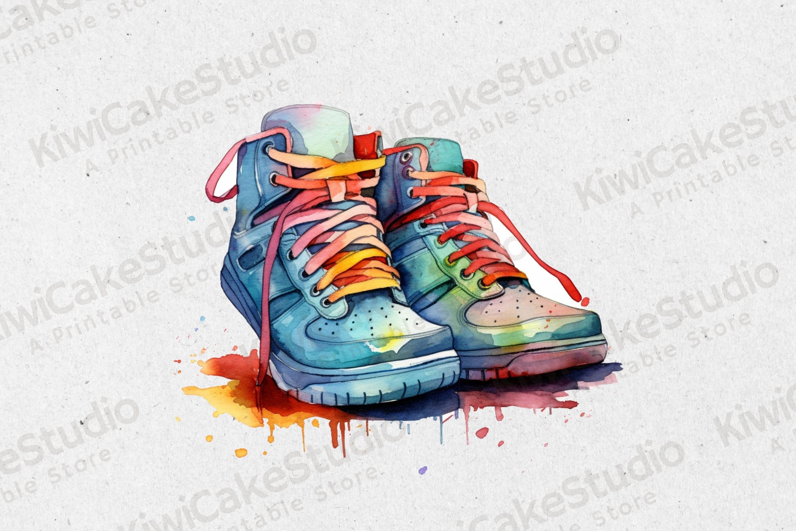 Watercolor Sneakers Clipart, 10 High Quality Jpgs, Commercial Use ...