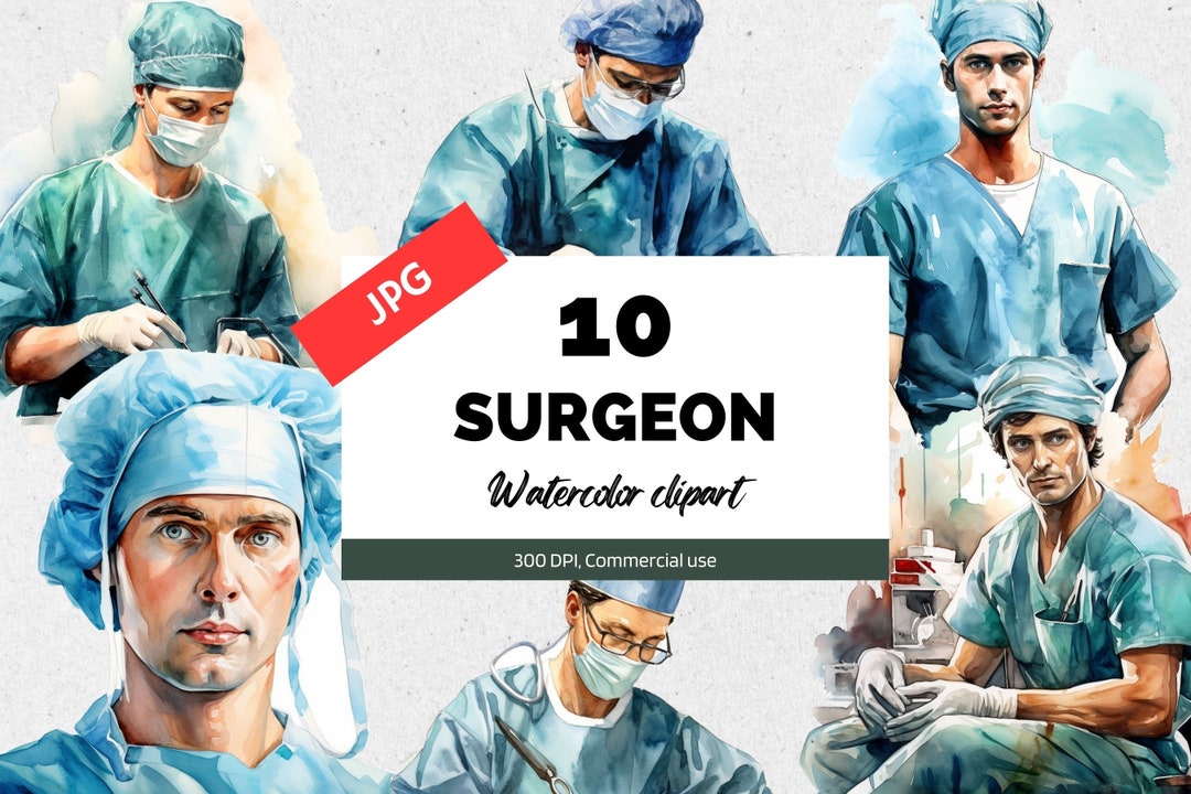 Watercolor Surgeon Clipart, 10 High Quality Jpgs, Commercial Use ...