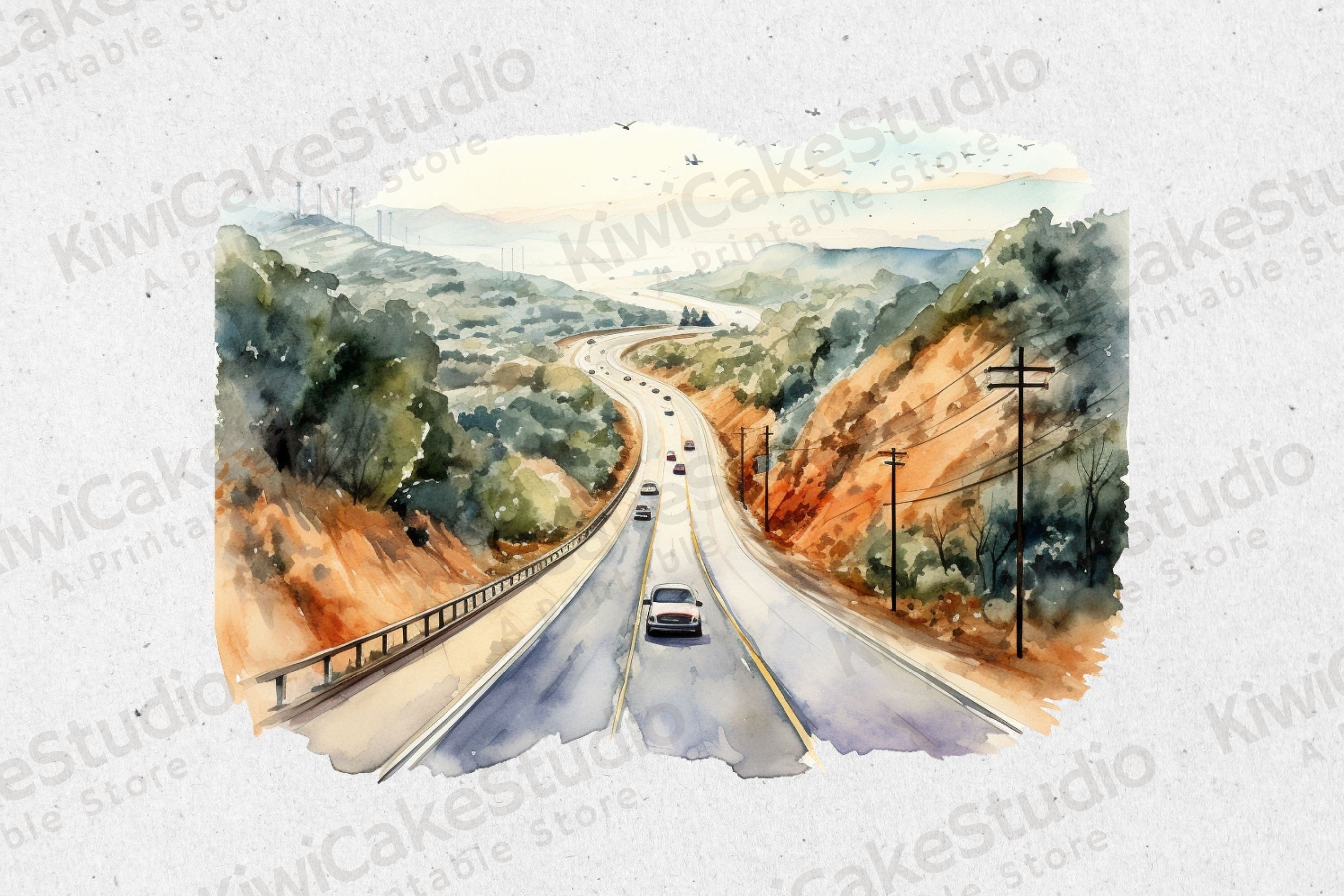 Watercolor Highway Clipart, 10 High Quality Jpgs, Commercial Use ...