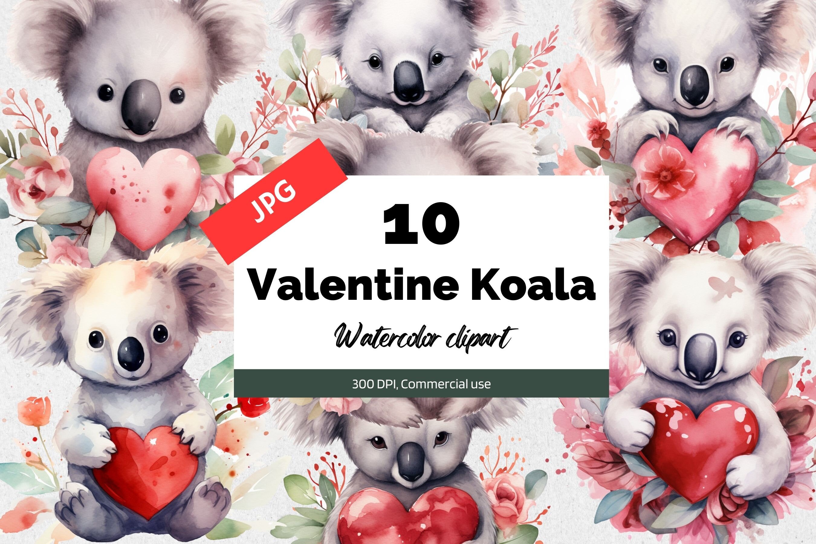 Valentine Koala Clipart, 10 High Quality Jpgs, Commercial Use, Instant ...