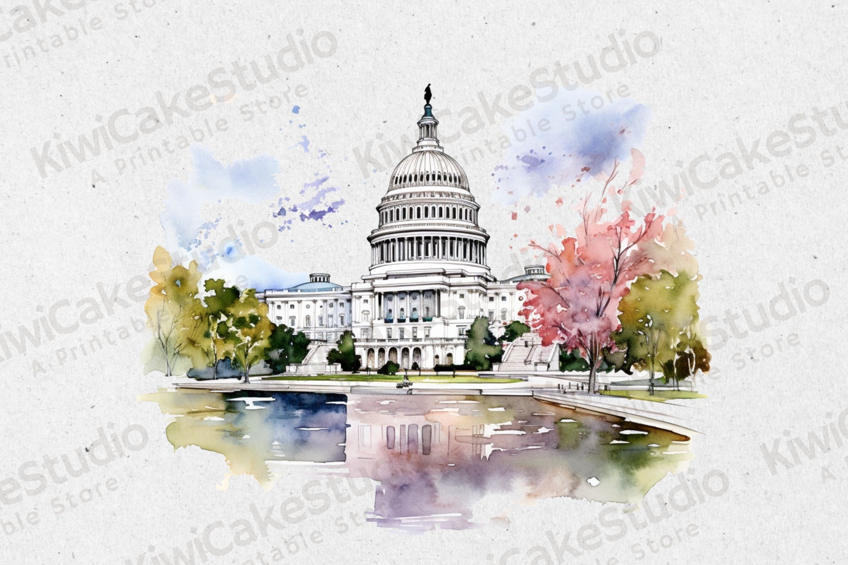 Watercolor Washington DC Clipart, 10 High Quality JPG, Commercial Use ...